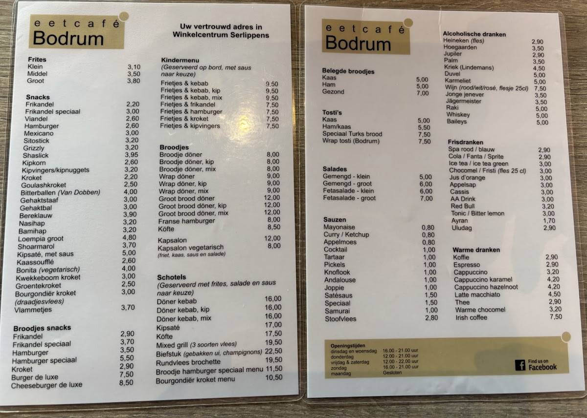 Menu at Eetcafe Bodrum, Terneuzen