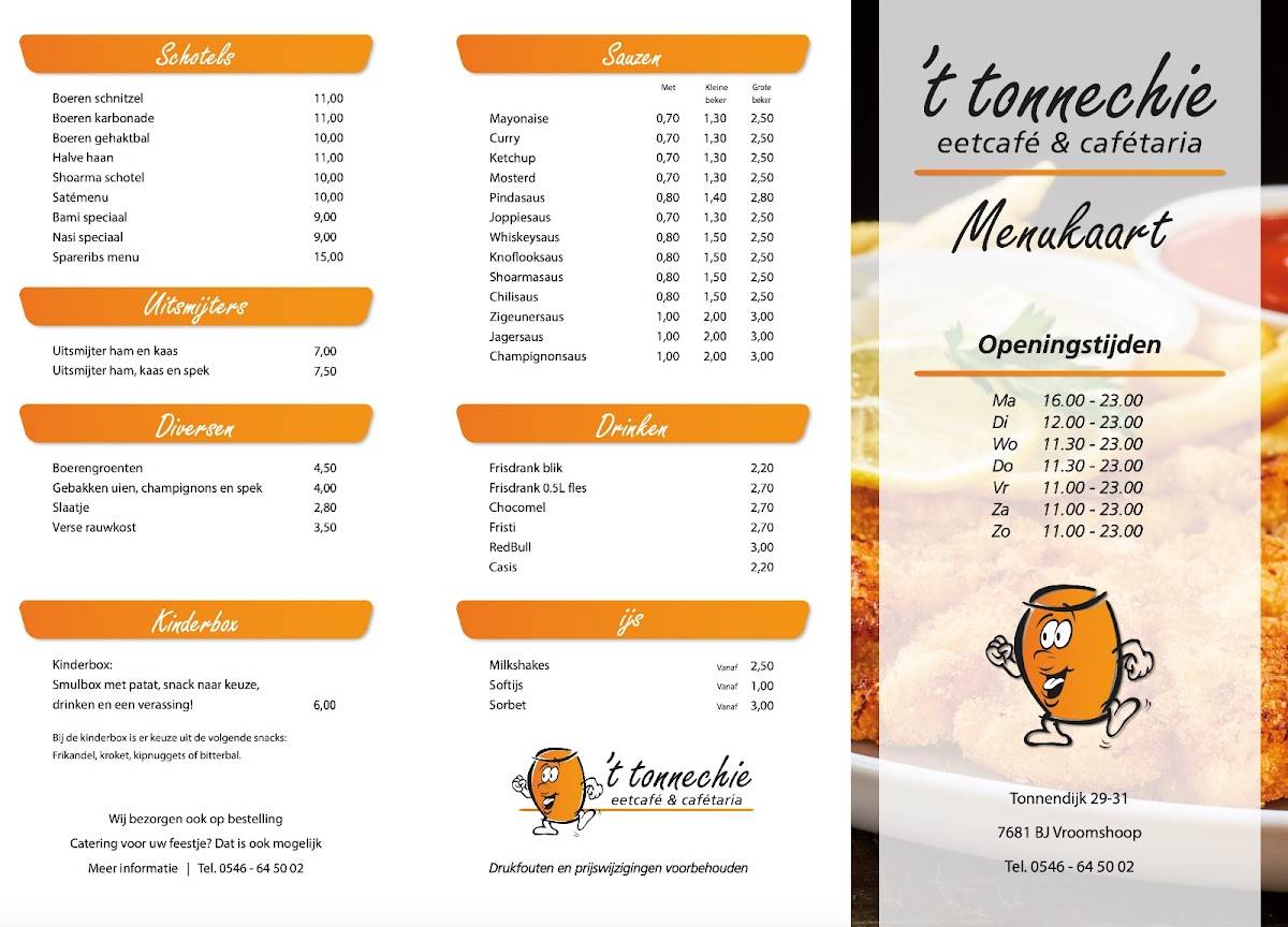 Menu at Eetcafe & cafetaria Tonnechie, Vroomshoop