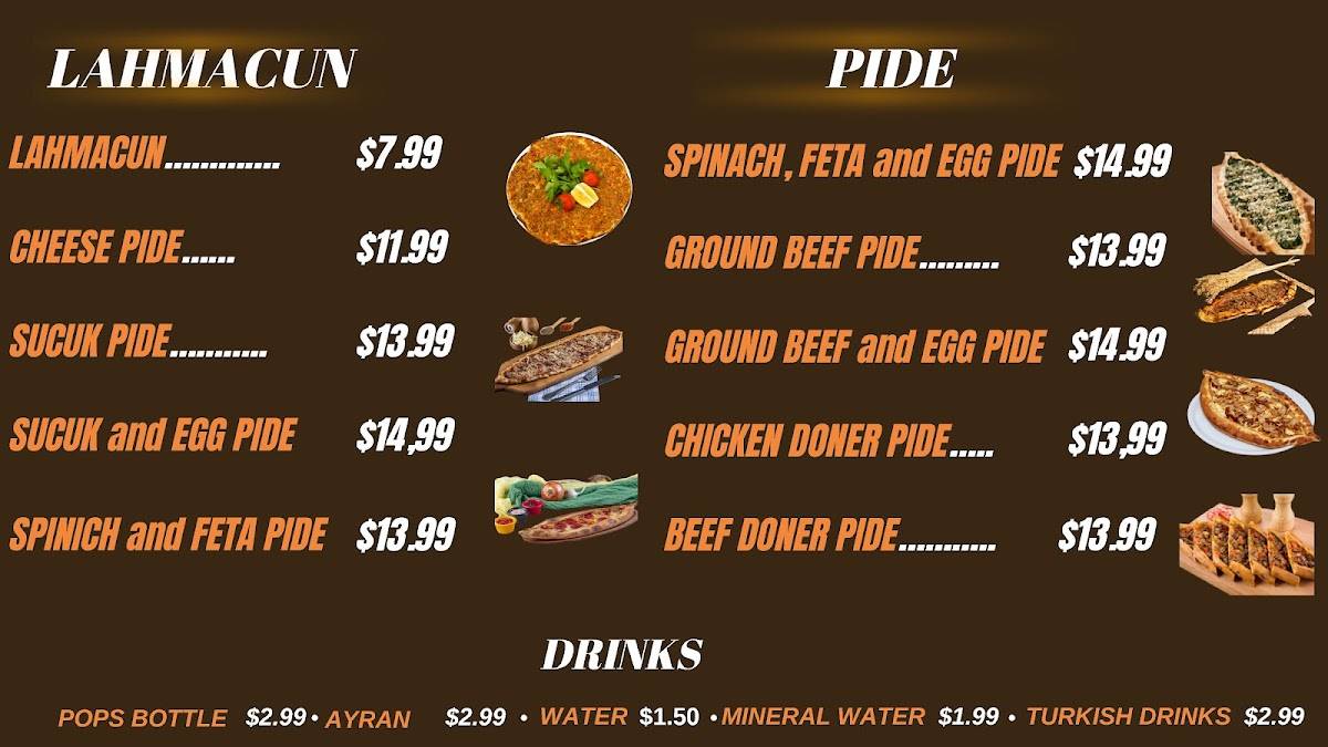 Menu at Efsane Doner and Kebab restaurant, Barrie