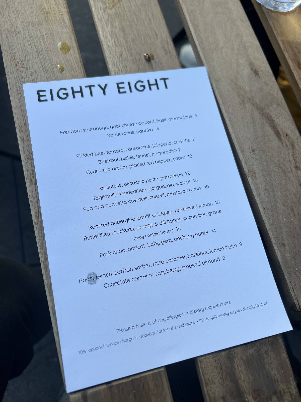 Menu at Eighty Eight pub & bar, Glasgow