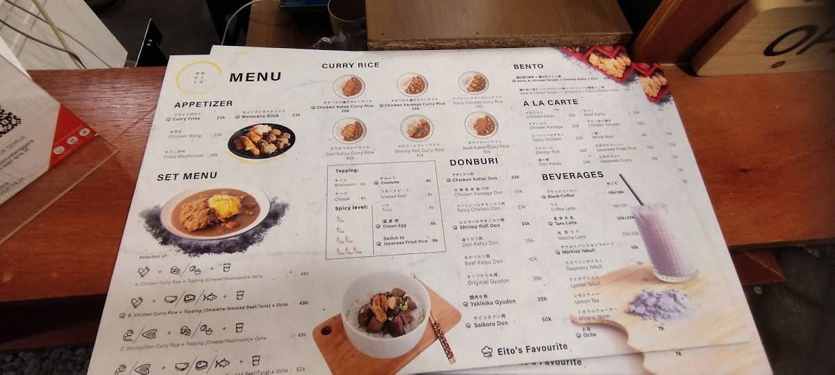 Menu at Eito Japanese Curry restaurant, South Tangerang