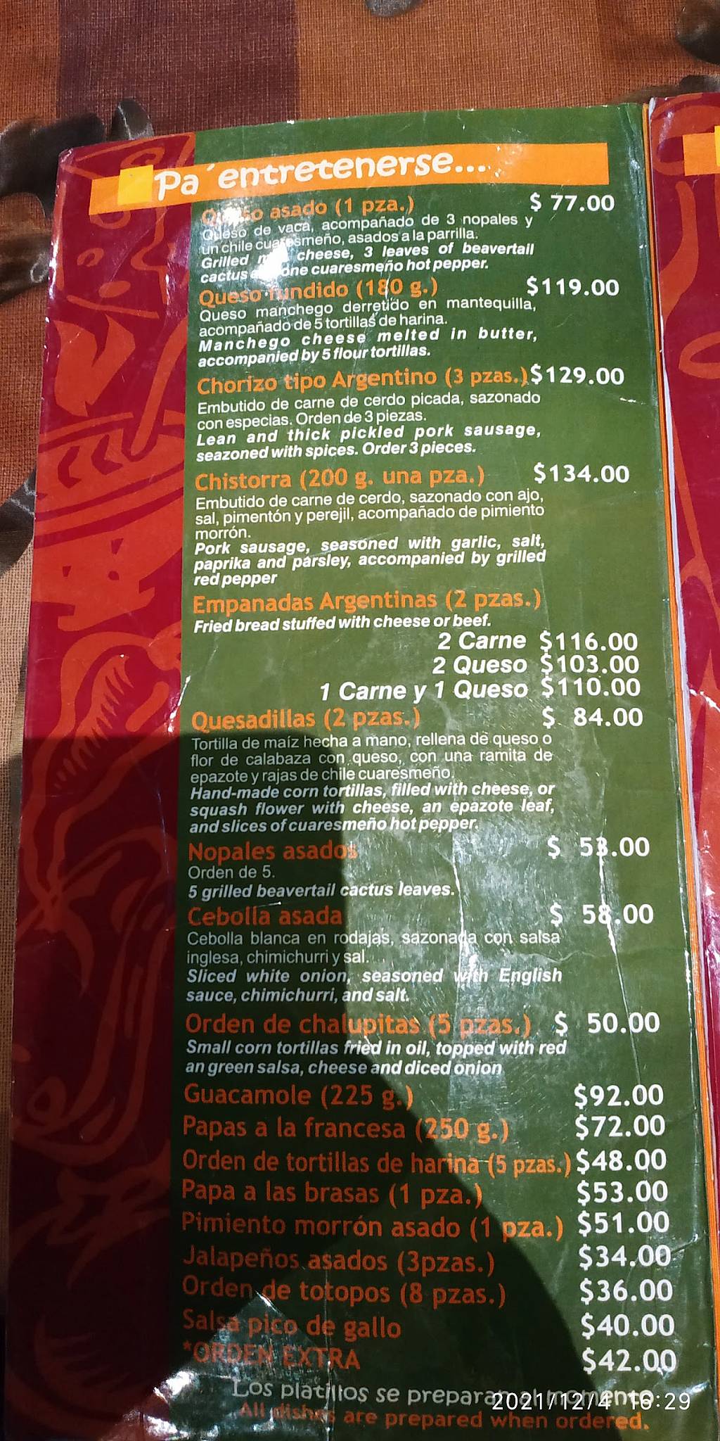 Carta del pub y bar El Asador Del Vecino, Tlaxcala del Xicohtencatl ...