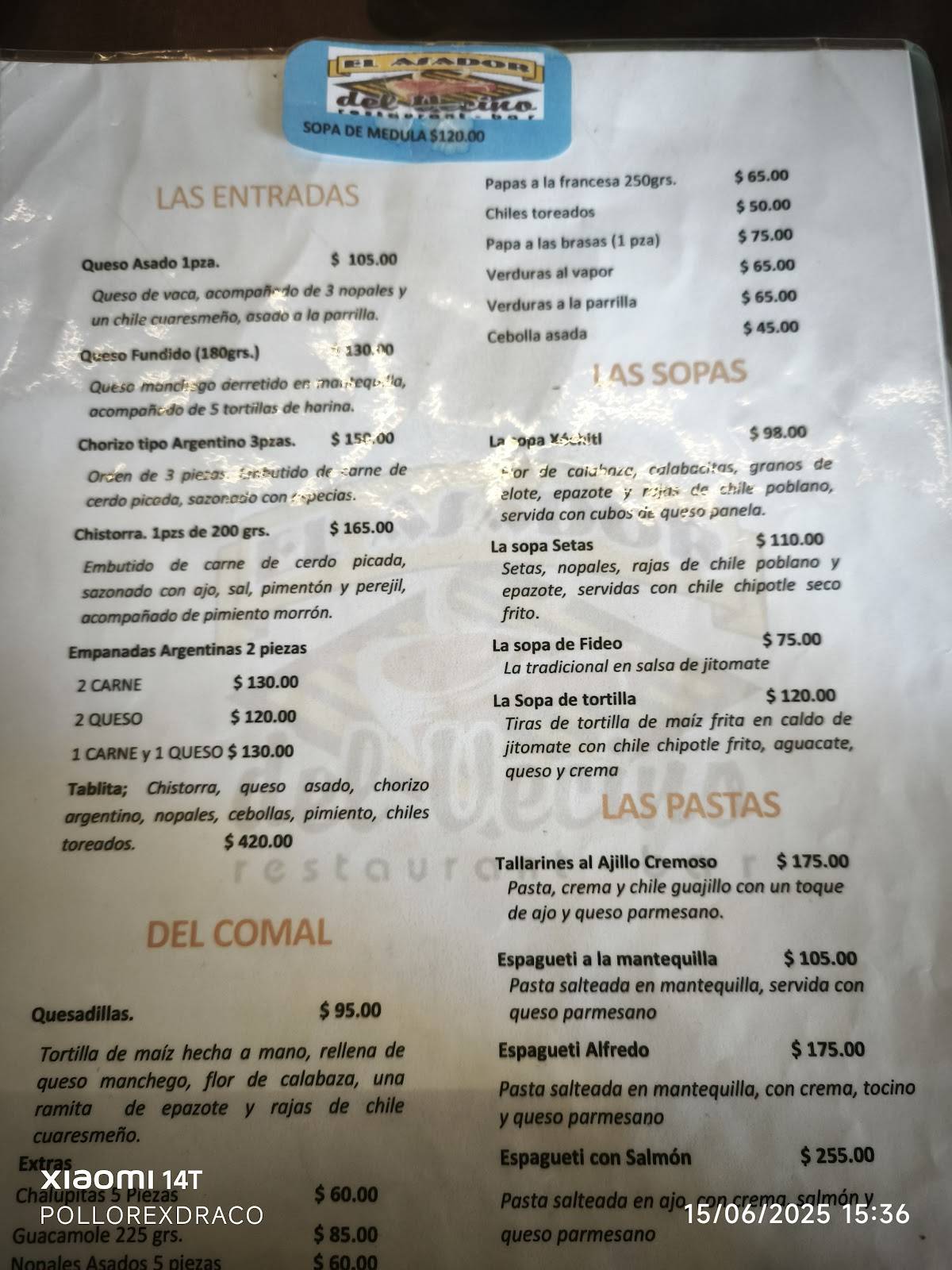 Menu at El Asador Del Vecino pub & bar, Tlaxcala, Álvaro Obregón 5