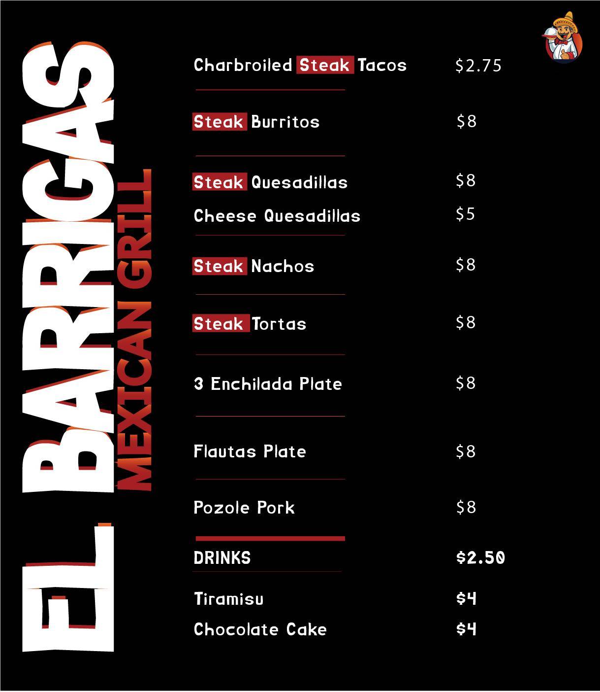 Menu at El Barrigas Mexican Grill, Norfolk