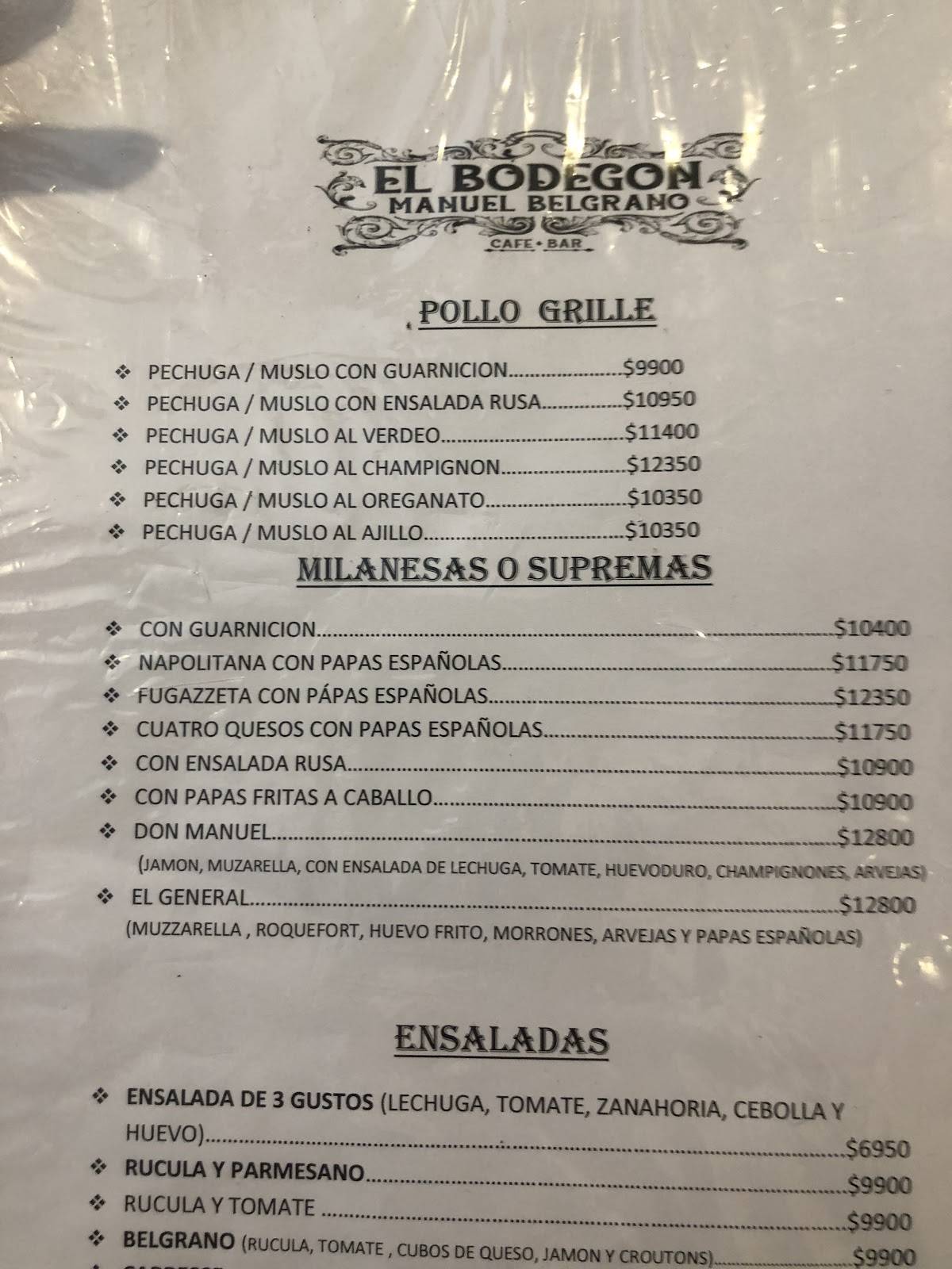 Menu at El Bodegón Manuel Belgrano pub & bar, Buenos Aires