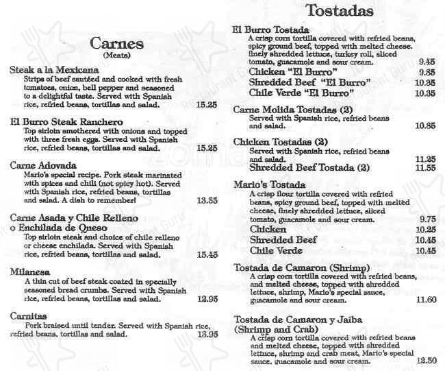 Menu at El Burro restaurant, Campbell, S Bascom Ave