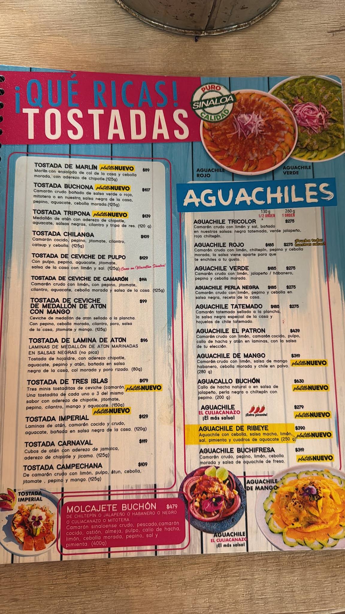 Carta del restaurante El Camarón Buchón Coyoacán, Ciudad del México