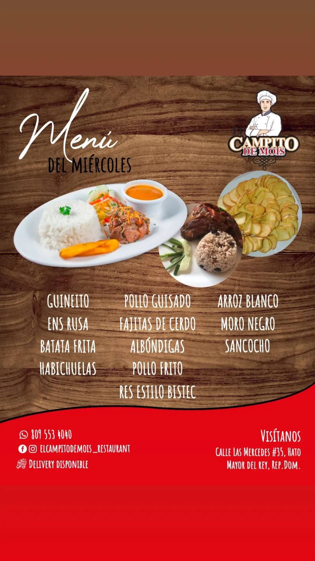 Carta de El Campito de Mois restaurant, Hato Mayor del Rey