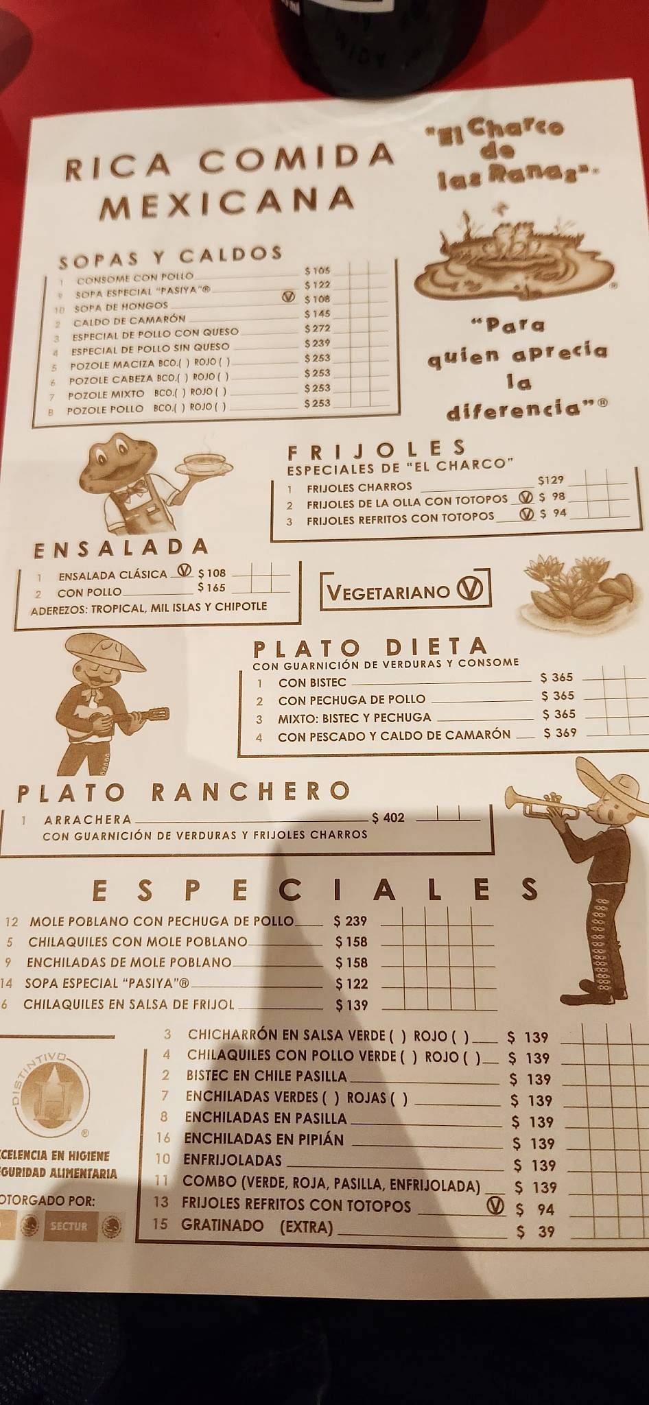 Carta del restaurante El Charco del Las Ranas Río Mixcoac, Ciudad del ...