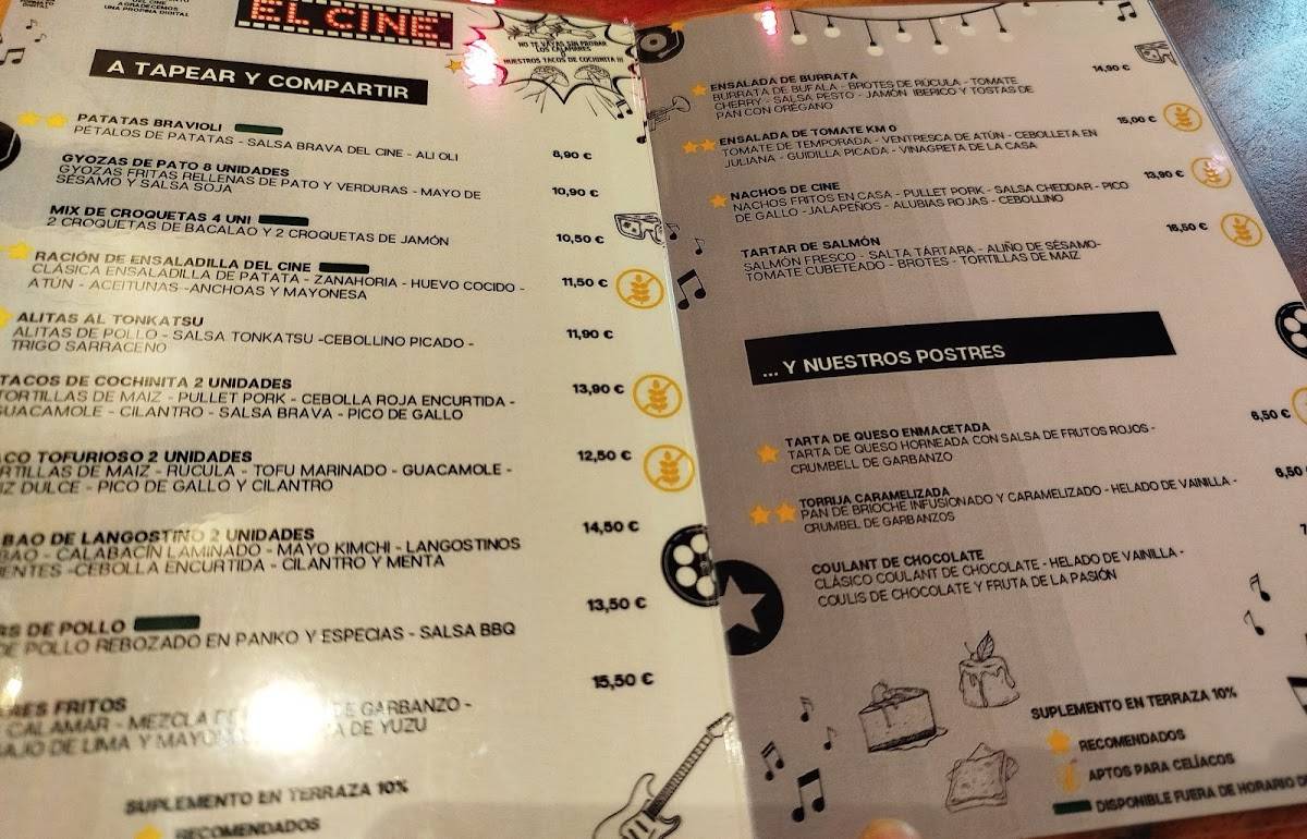 Carta del pub y bar El Cine del Gros, San Sebastián