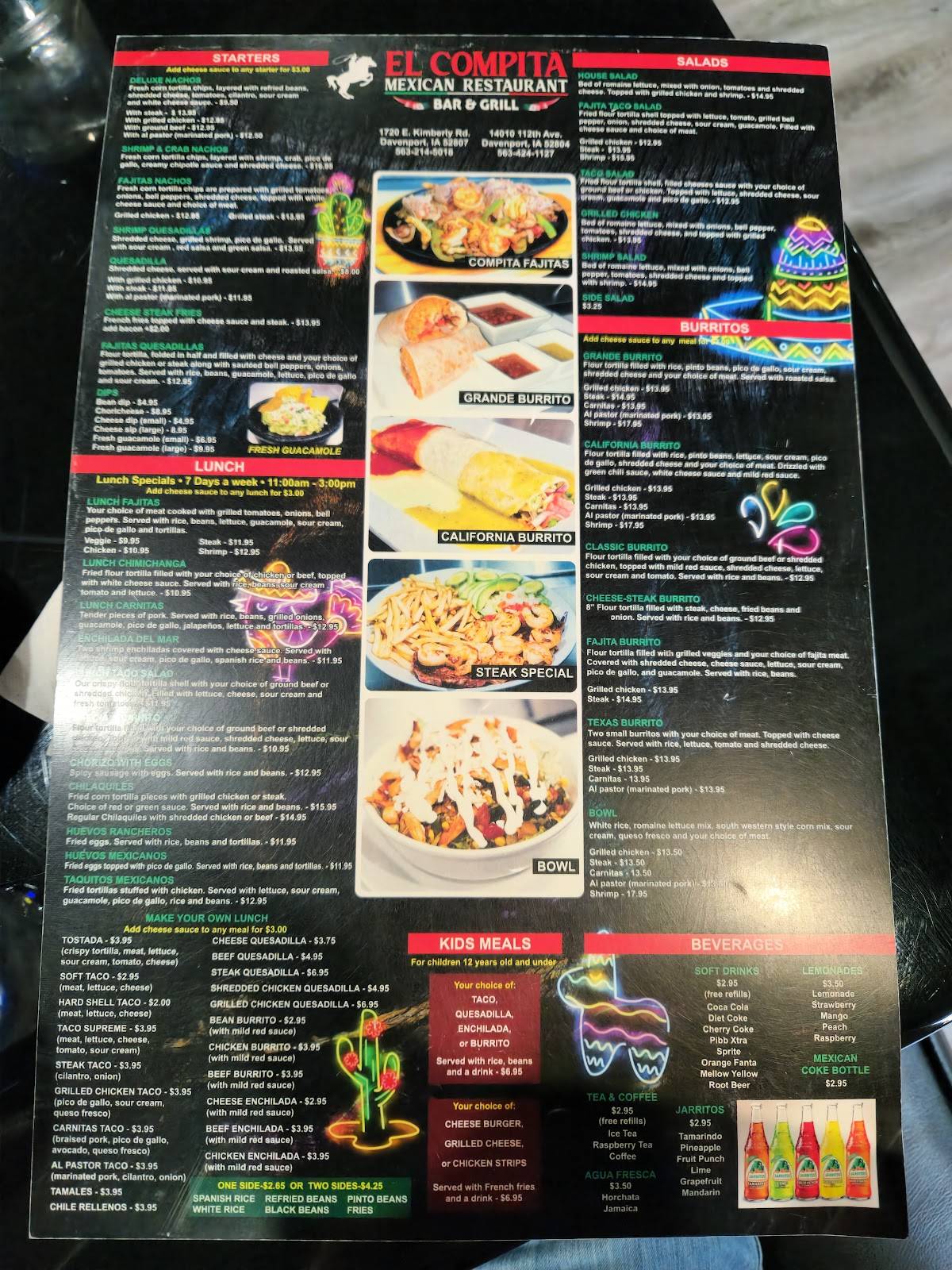 Menu at El Compita Mexican Restaurant Bar And Grill In Kimberly, Davenport