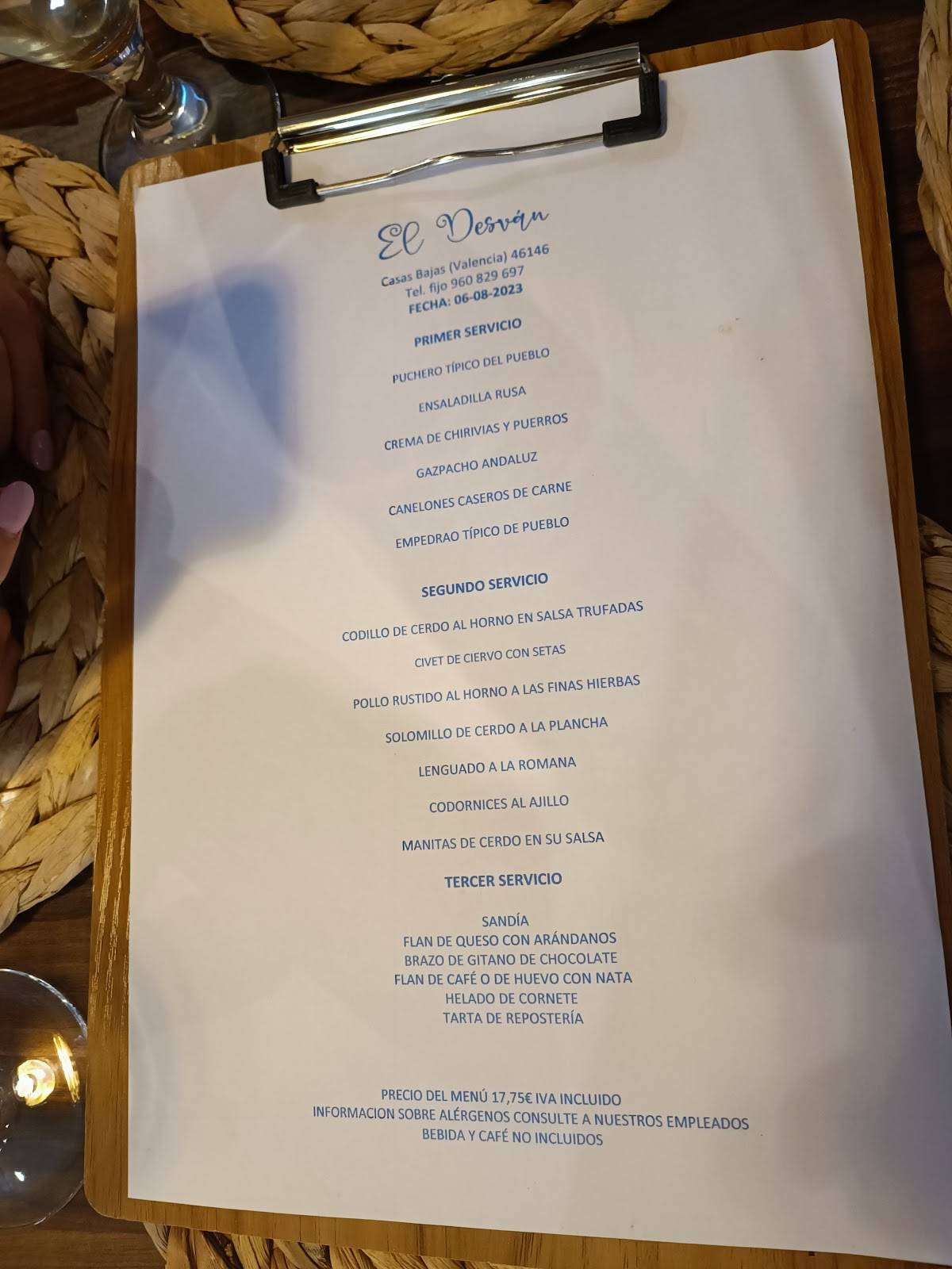 Carta de El Desván BAR RESTAURANTE., Casas Bajas