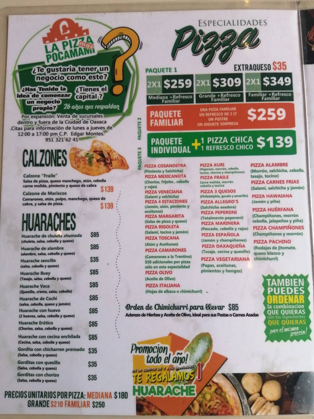 Carta de El Fraile Pizzería, Oaxaca, Emilio Carranza 101
