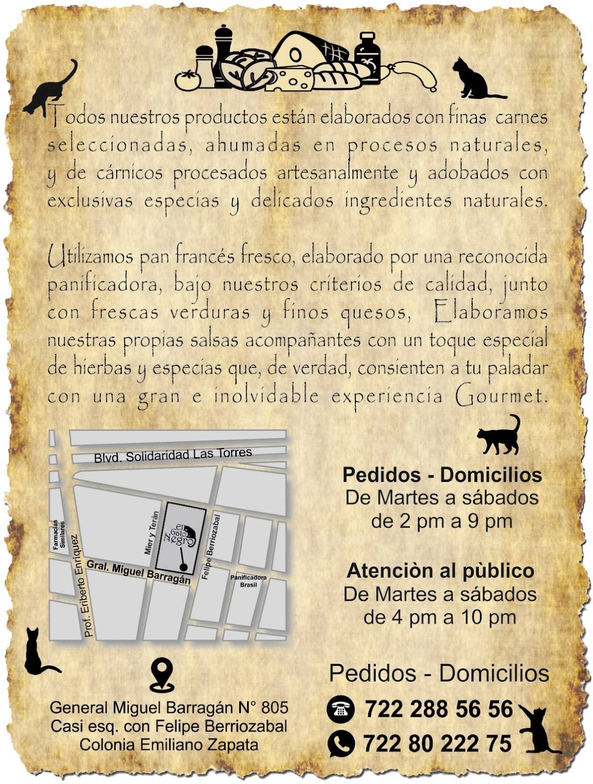 Menu at El Gato Negro Gourmet restaurant, Toluca