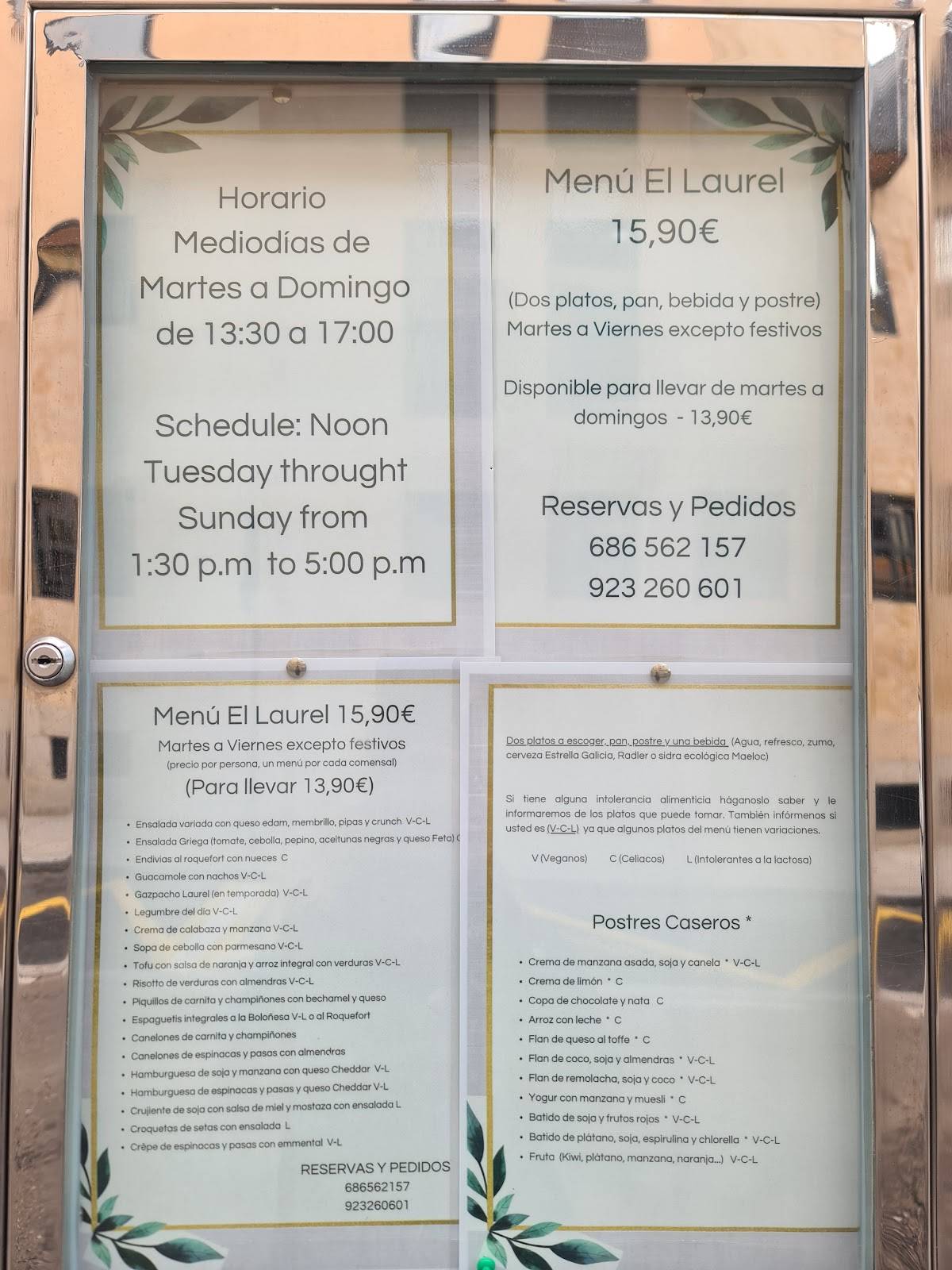 Carta del restaurante El Laurel, Salamanca