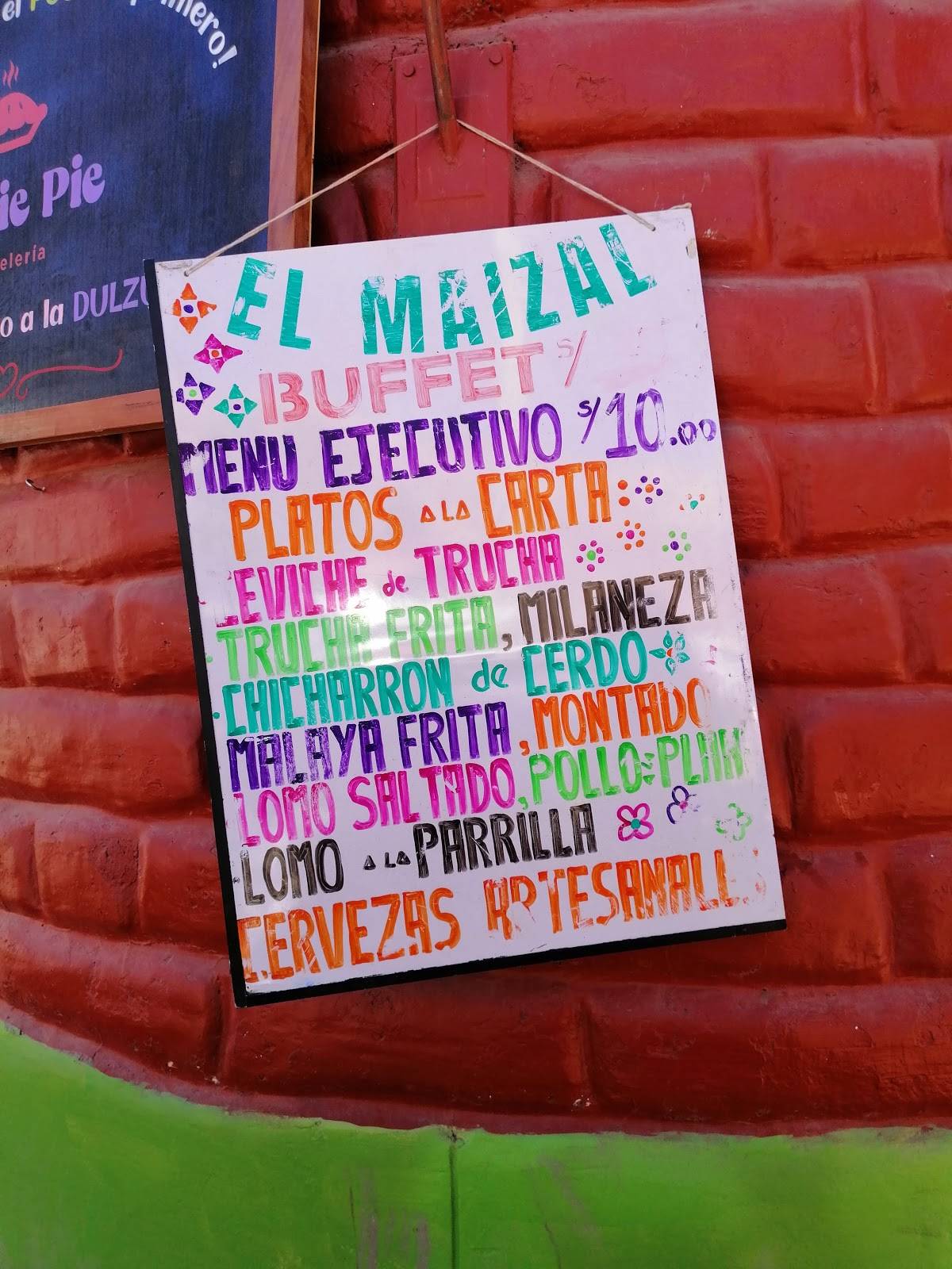 Carta del restaurante El Maizal, Urubamba