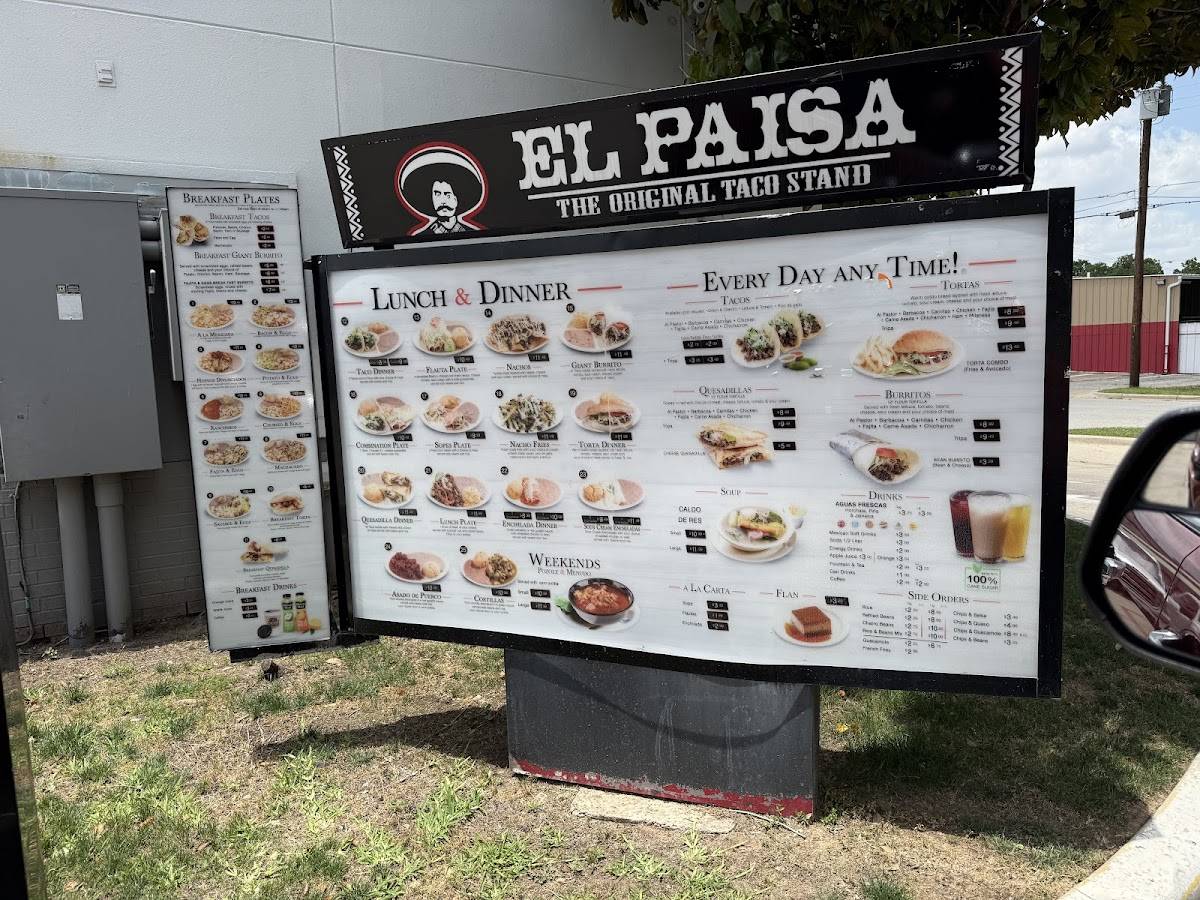 Menu at El Paisa Cocina Mexicana restaurant, Fort Worth