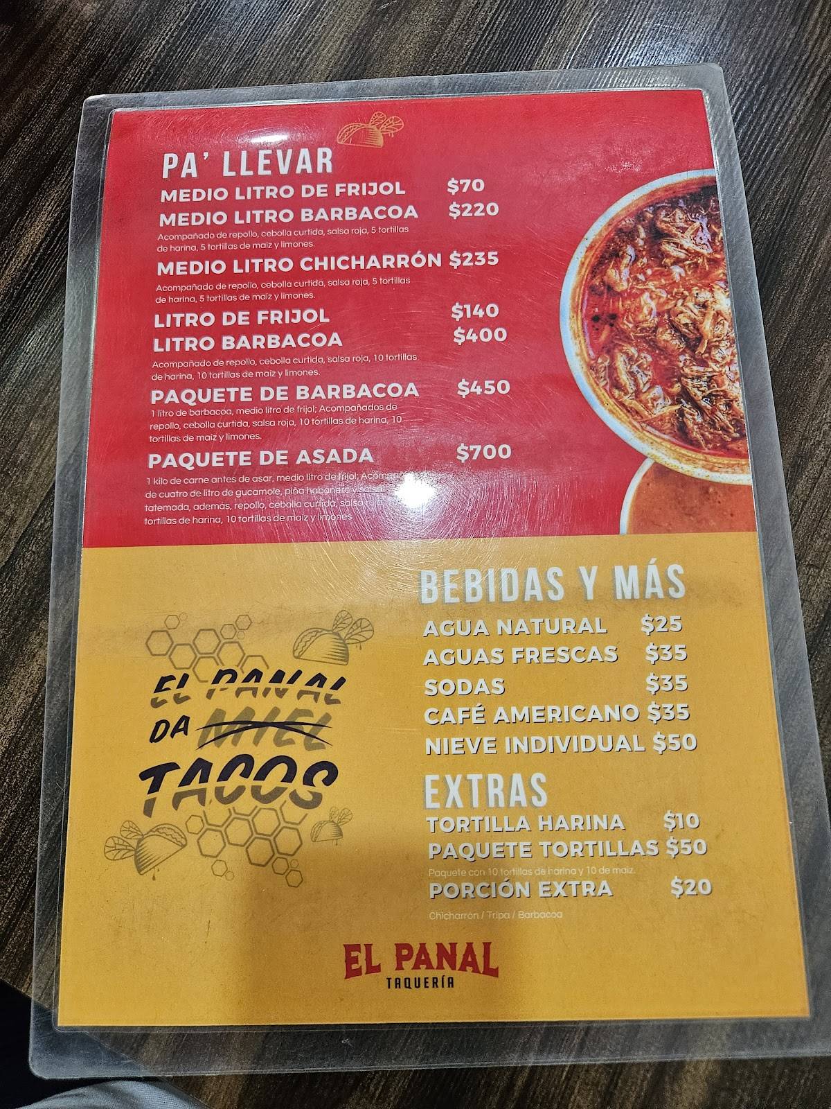 Carta del restaurante El Panal Taquería Sucursal Matriz, Hermosillo