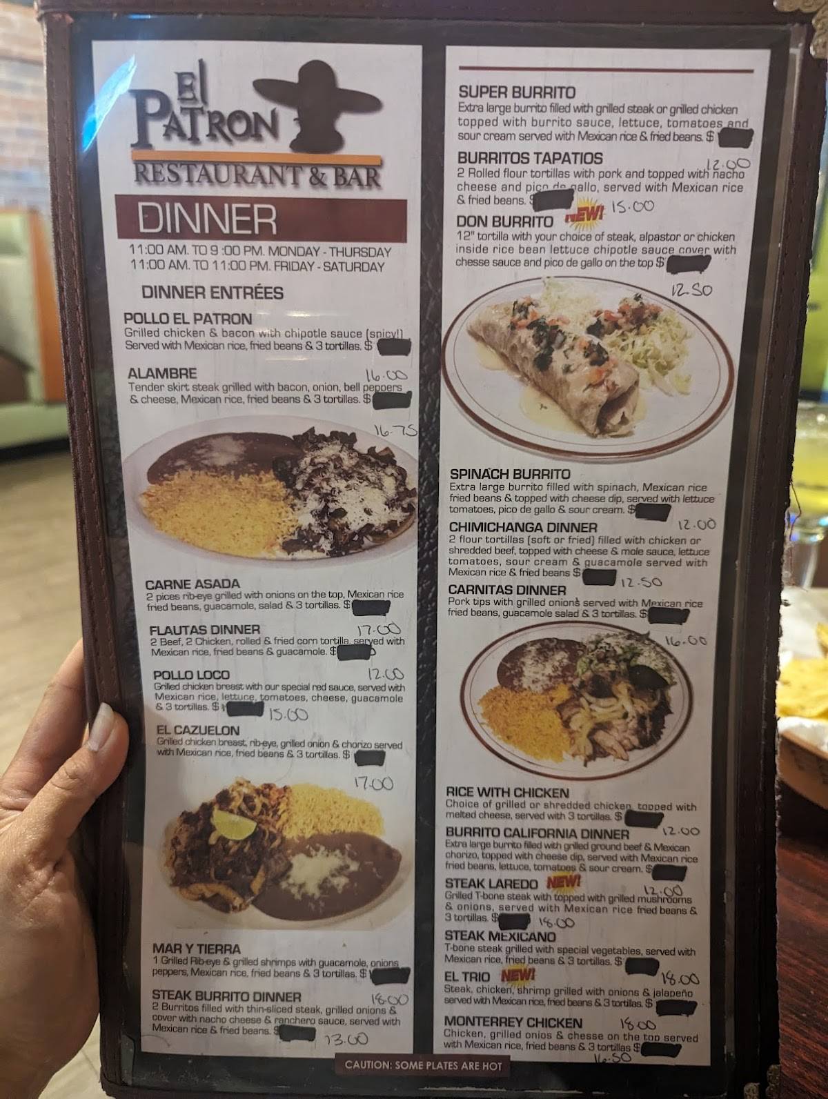 Menu at El Patron Mexican Restaurant & Bar, Rock Island