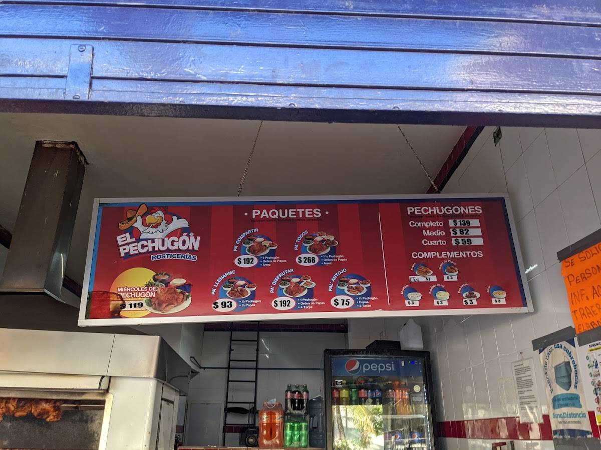 Menu at El Pechugón restaurant, Puerto Vallarta, Av México 1159