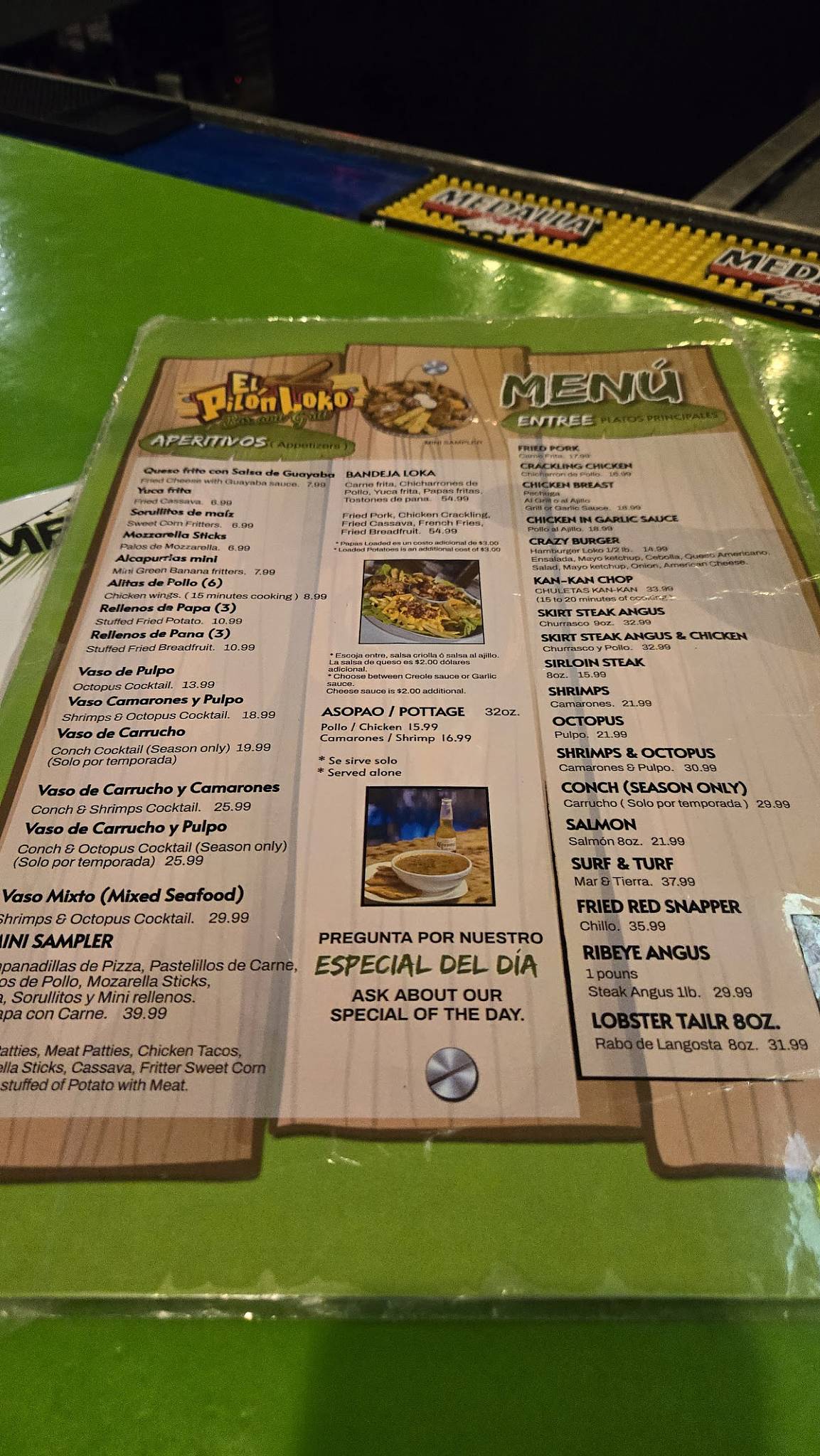 Menu at El Pilón Loko bar and grill, Lake Wales
