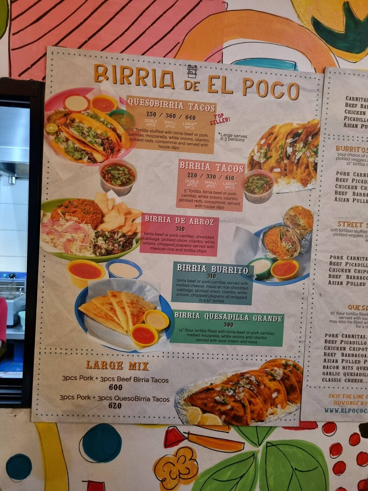Menu at El Poco Cantina restaurant, Manila