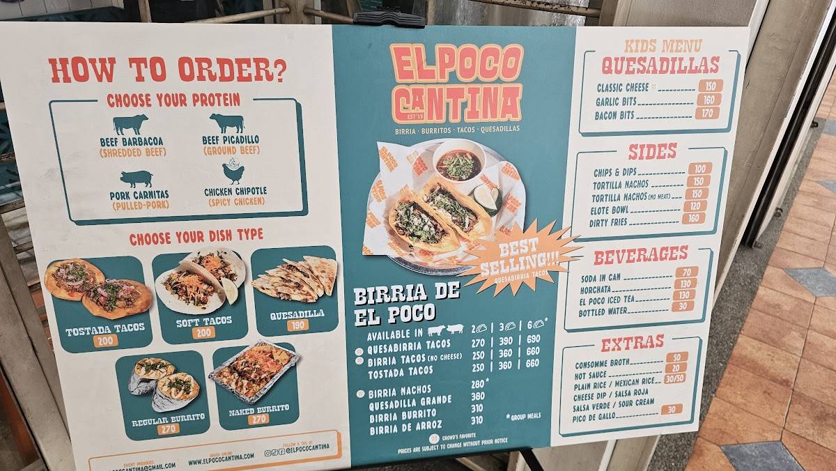 Menu at El Poco Cantina restaurant, Manila