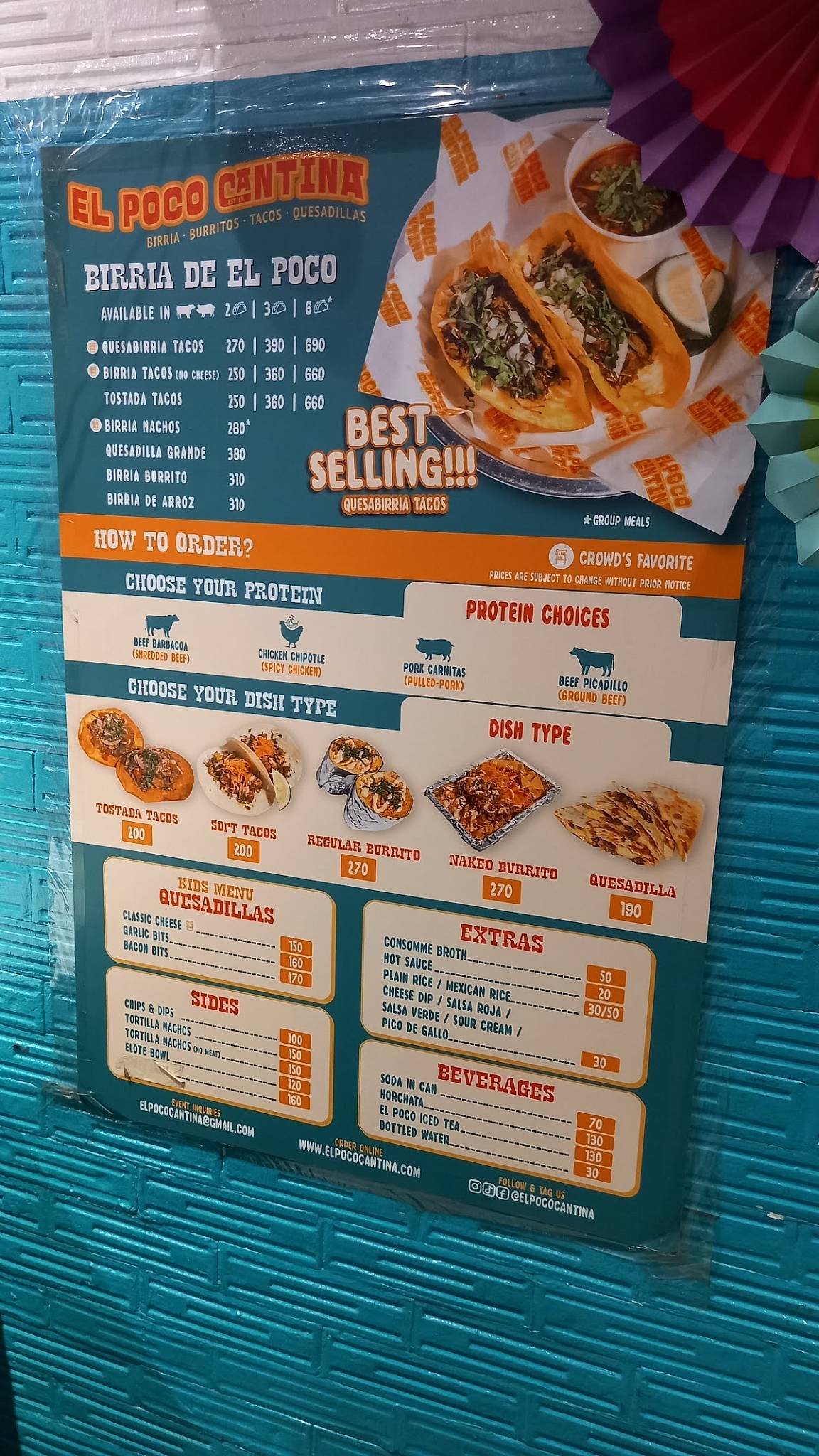 Menu at El Poco Cantina restaurant, Manila