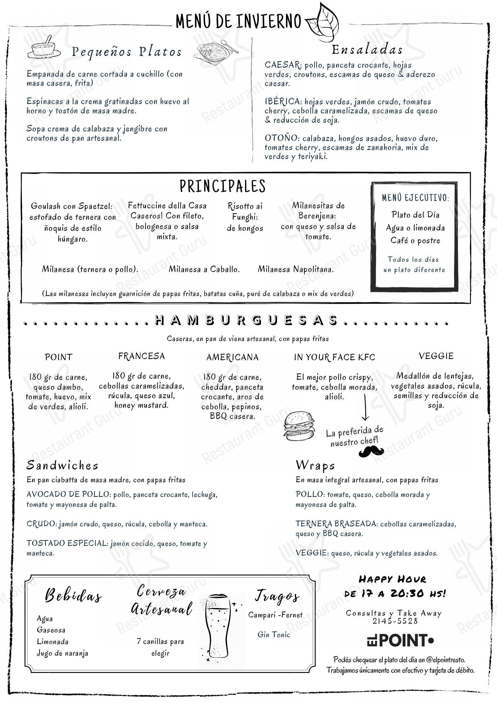 Carta del restaurante El Point Restó, Martínez