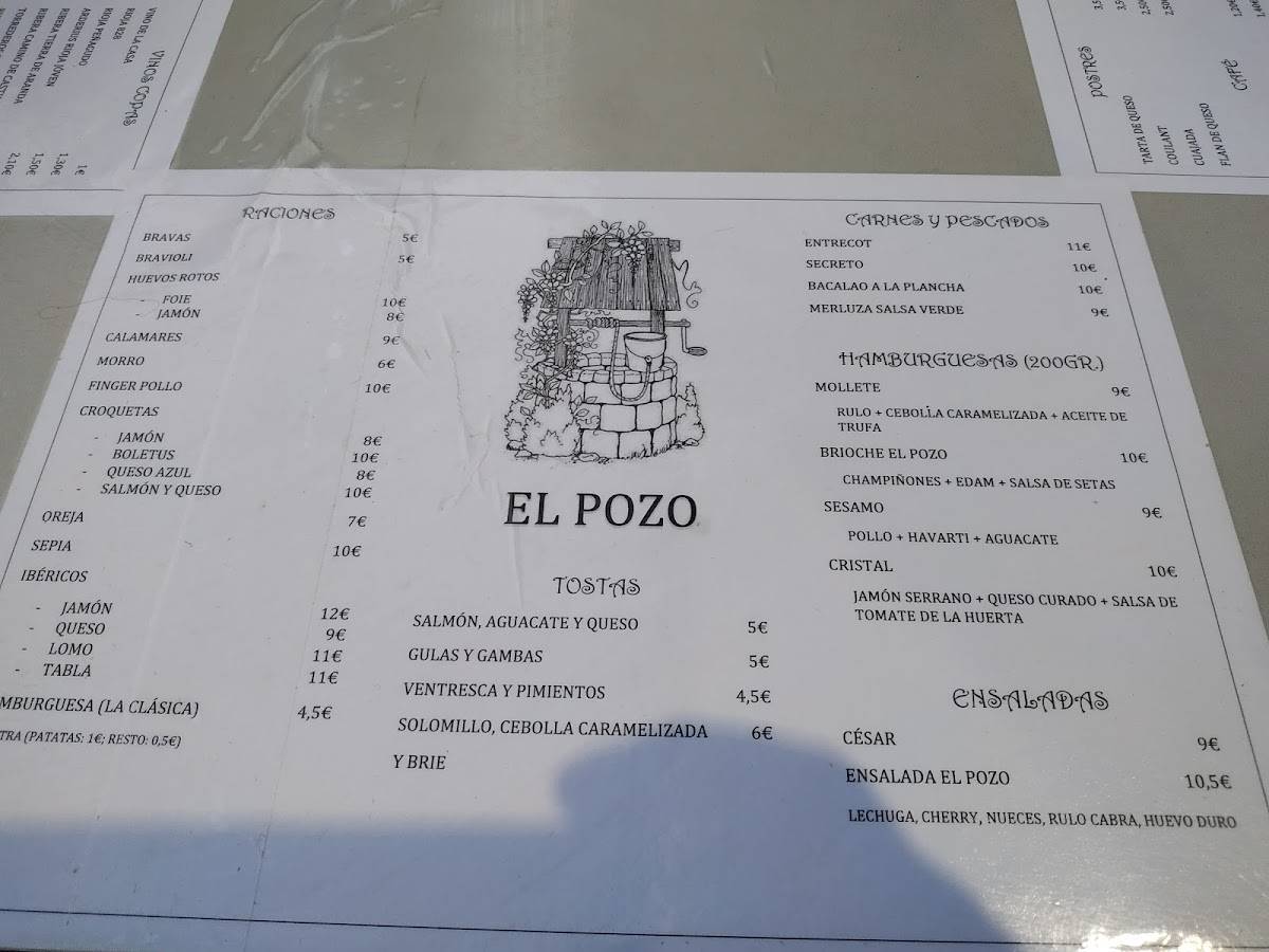 Carta de El Pozo Bar Café, Madrid