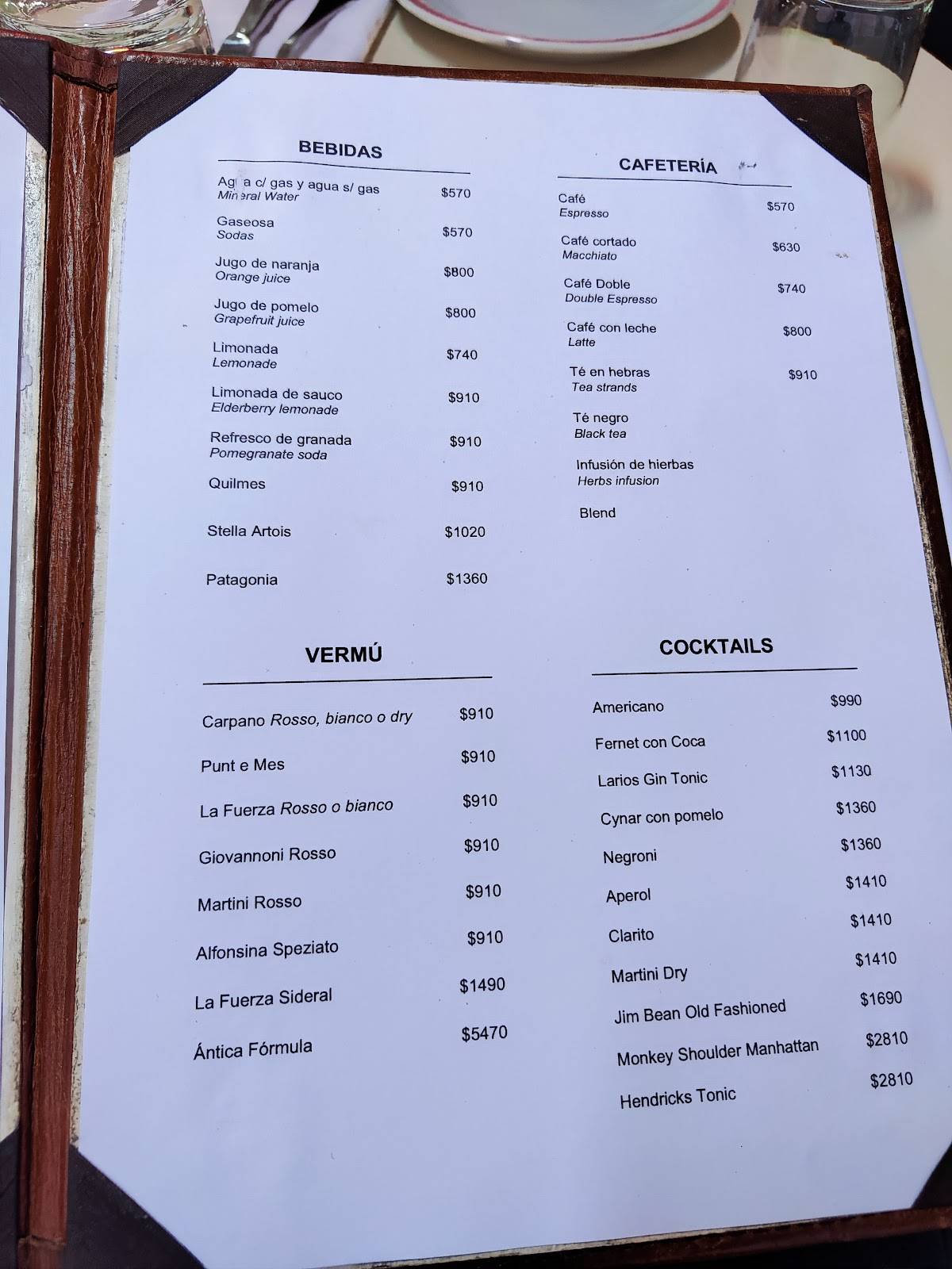 Menu at El Preferido de Palermo pub & bar, Buenos Aires