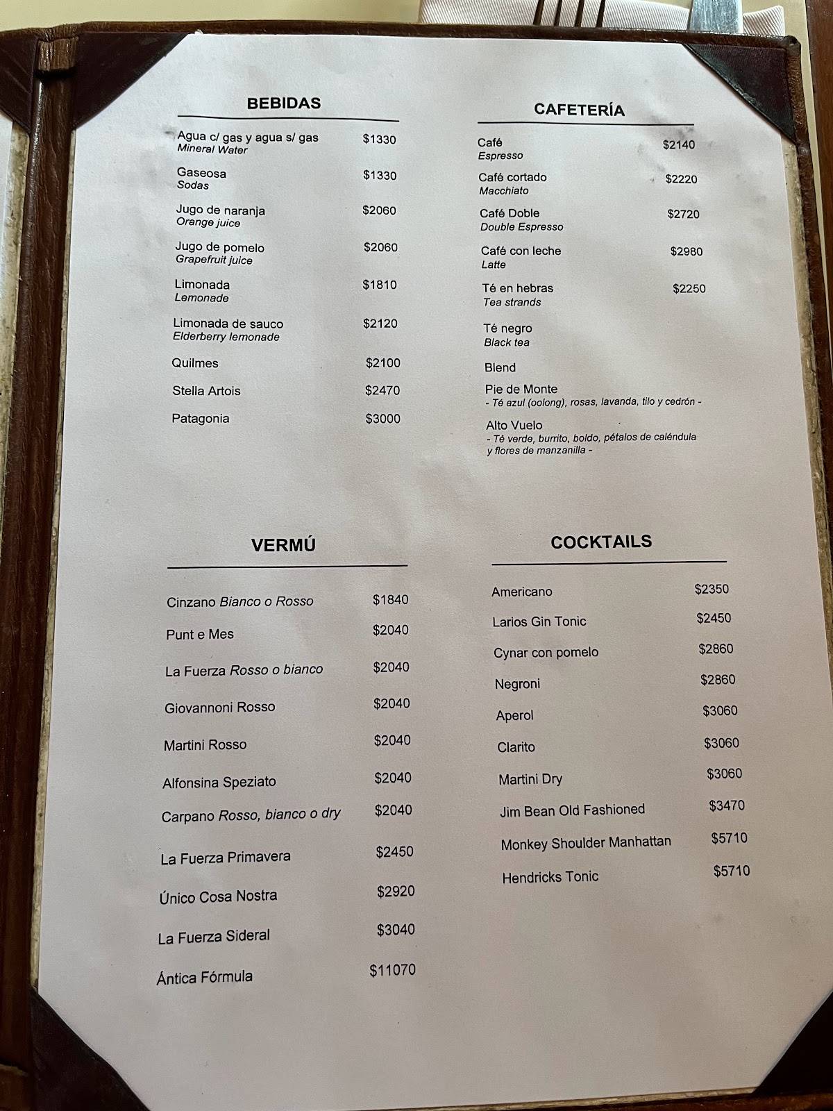 Menu at El Preferido de Palermo pub & bar, Buenos Aires