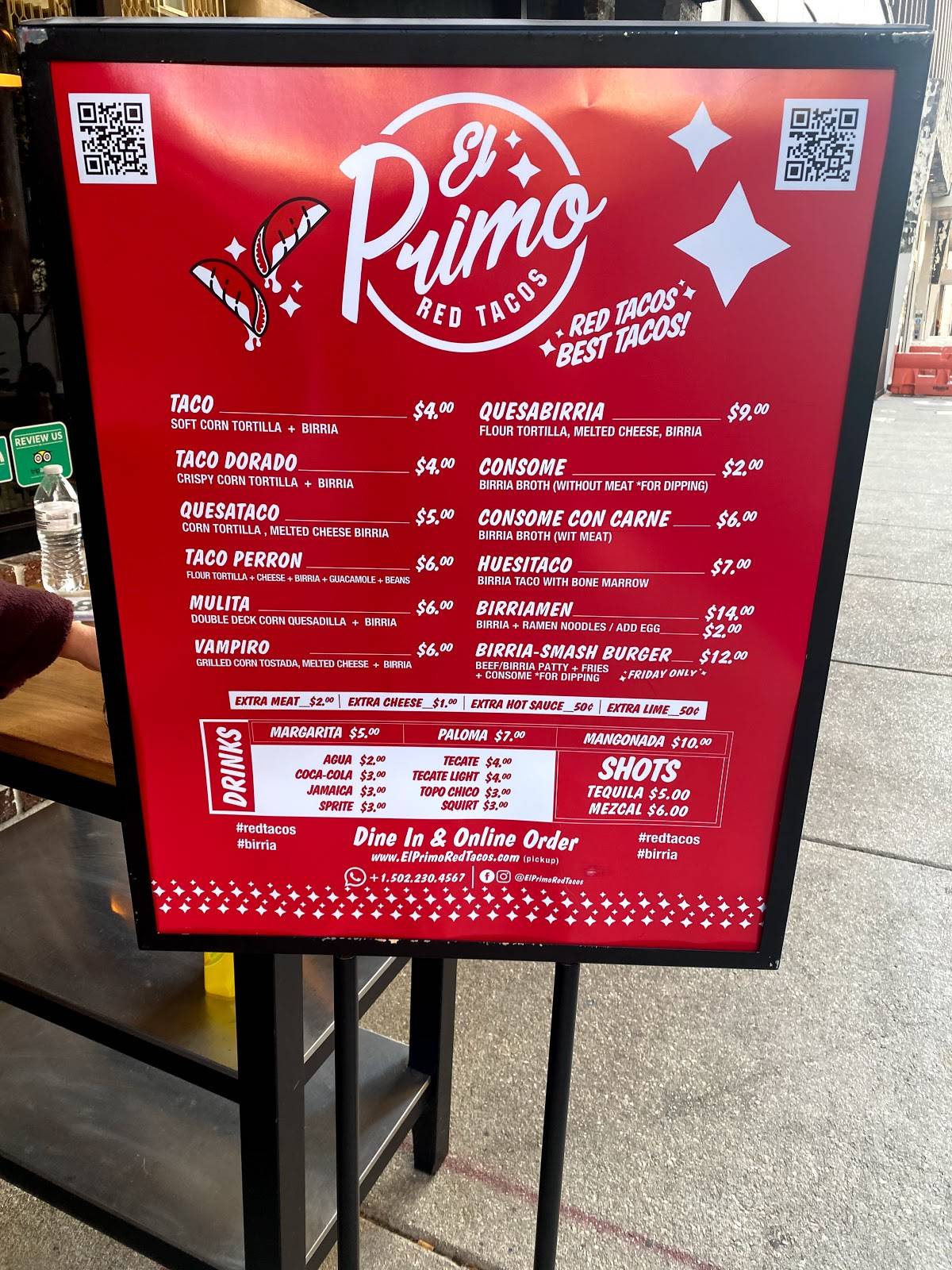 Menu at El Primo Red Tacos restaurant, Miami, 179 E Flagler St