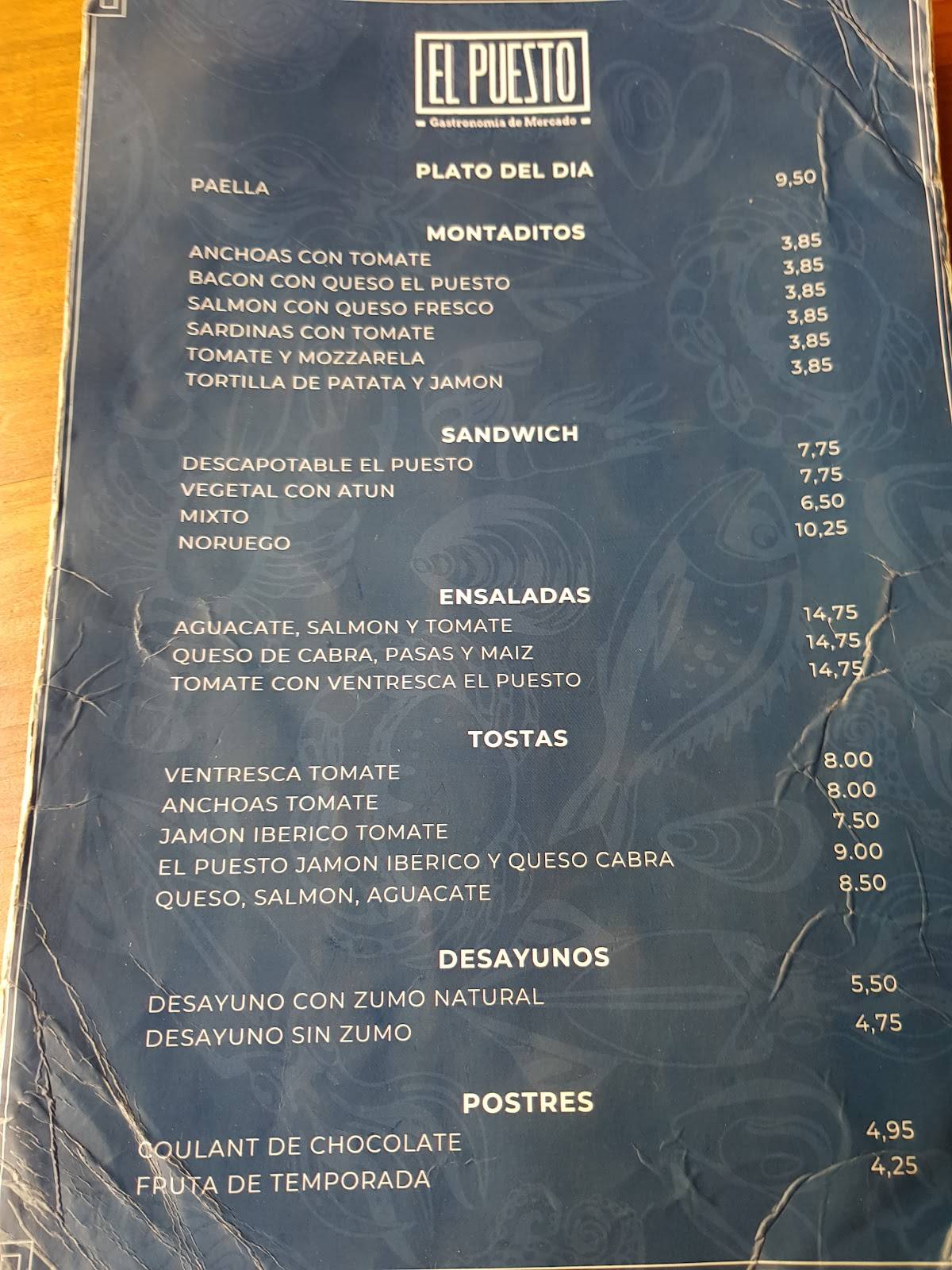 Carta del restaurante El Puesto, Valencia, C/ del Ribera