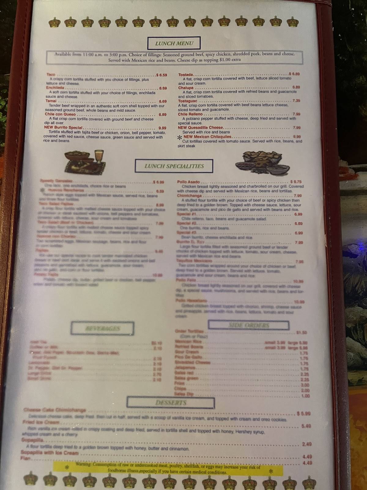 Menu at El Rey Mexican Restaurant, Heber Springs