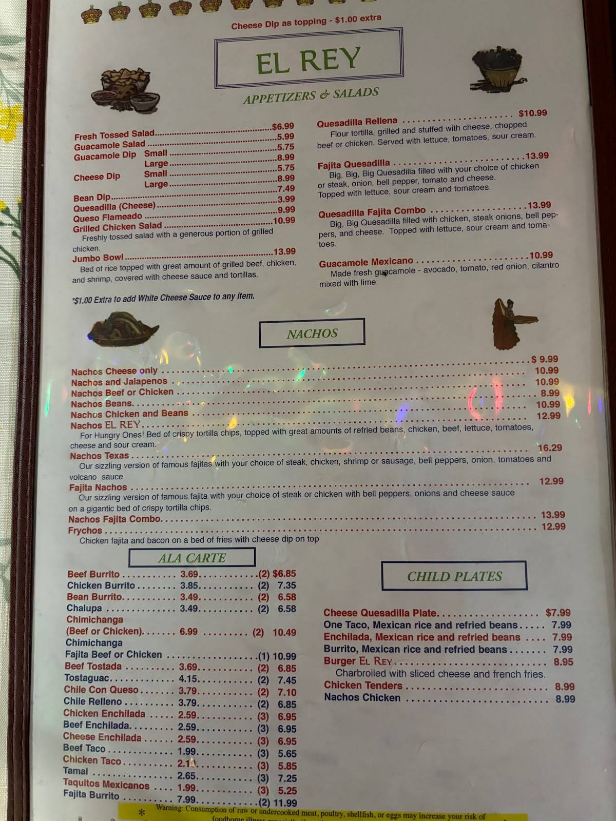 Menu at El Rey Mexican Restaurant, Heber Springs