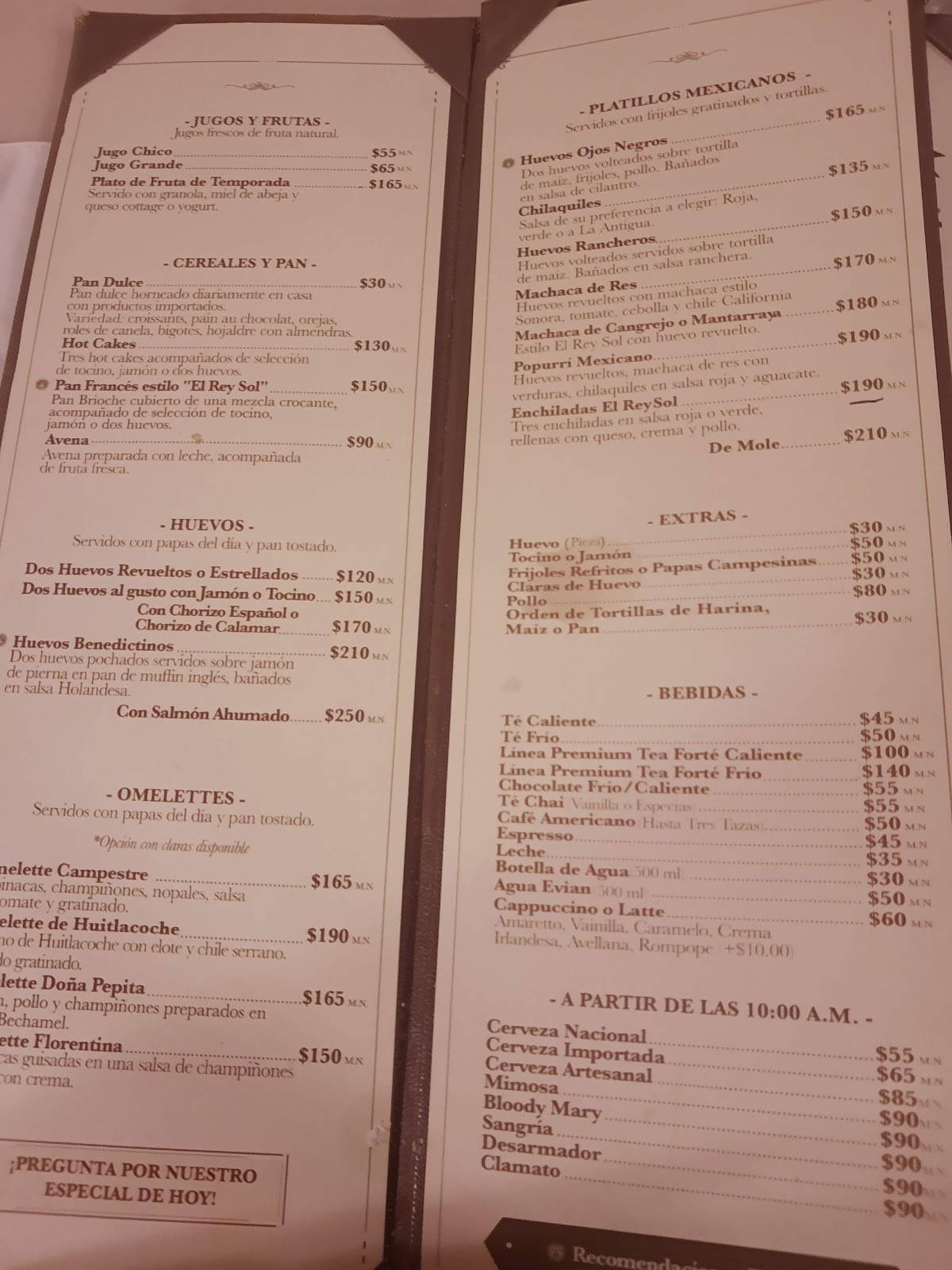 Carta de Restaurant El Rey Sol, Ensenada