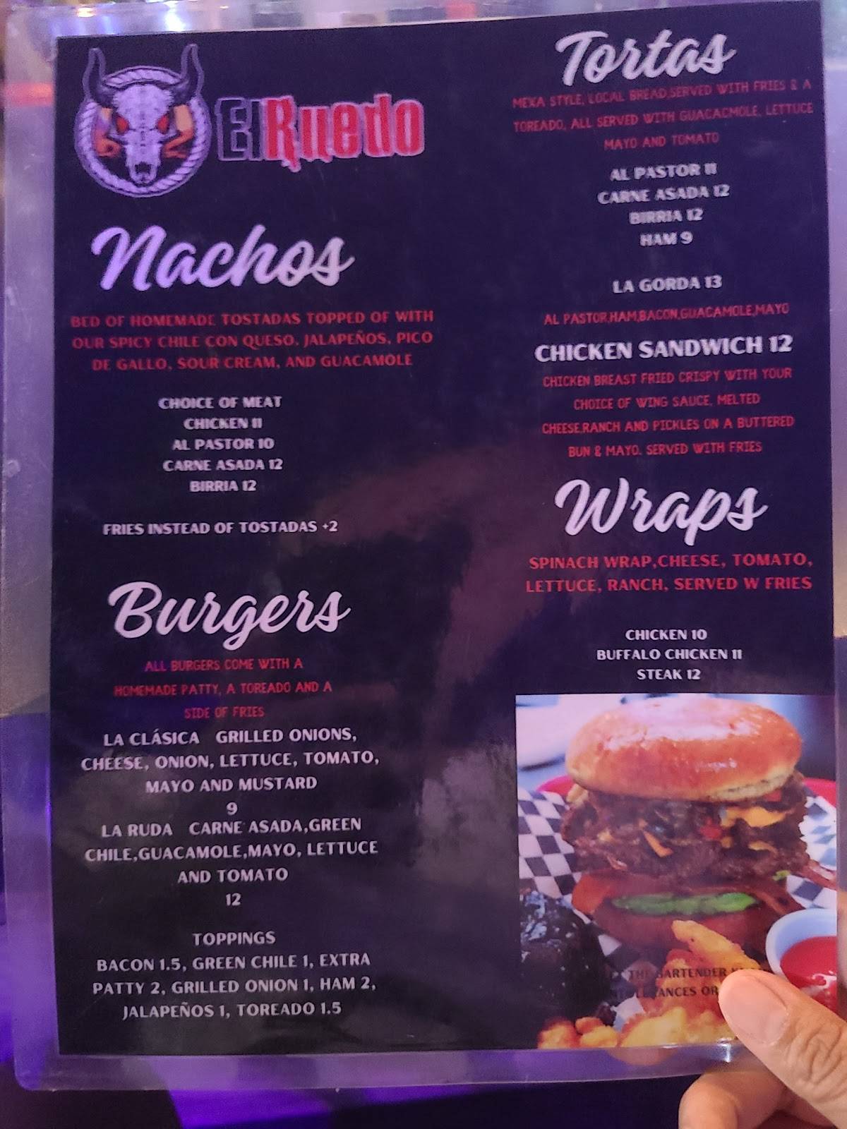 Menu at El Ruedo Bar, El Paso