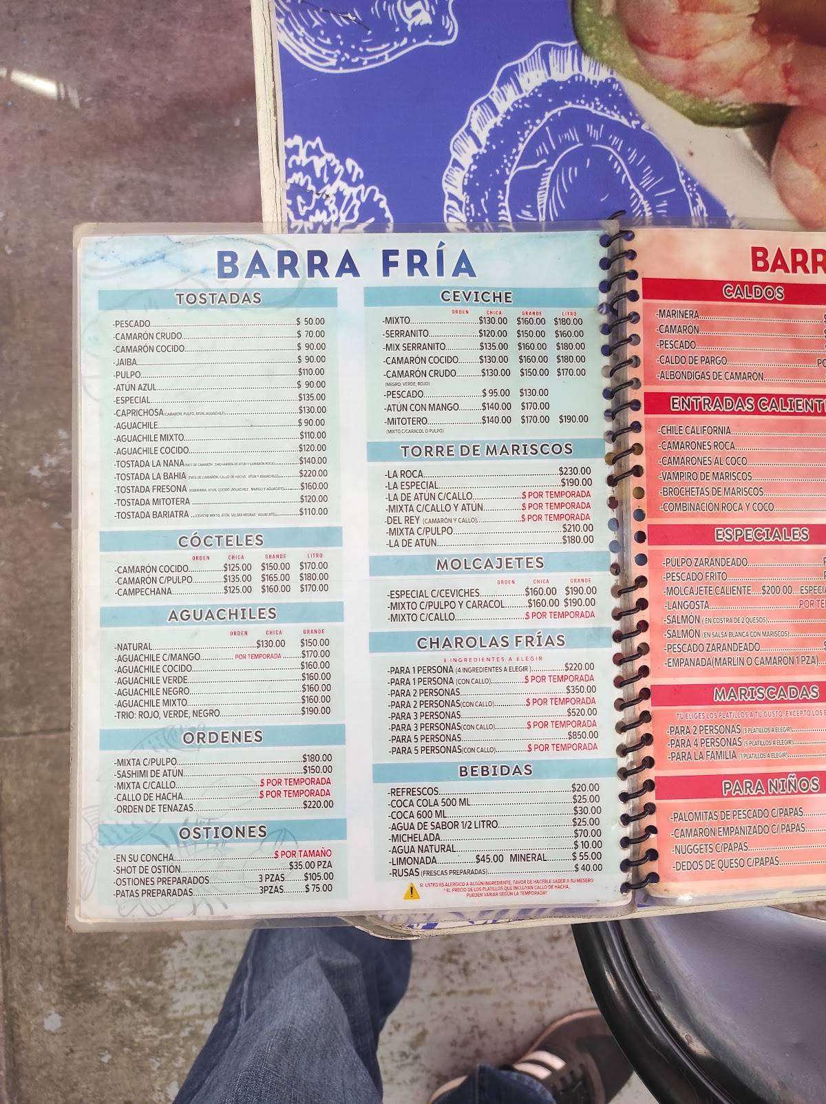 Carta del restaurante El Sazón del los Peñuelas, Culiacán Rosales