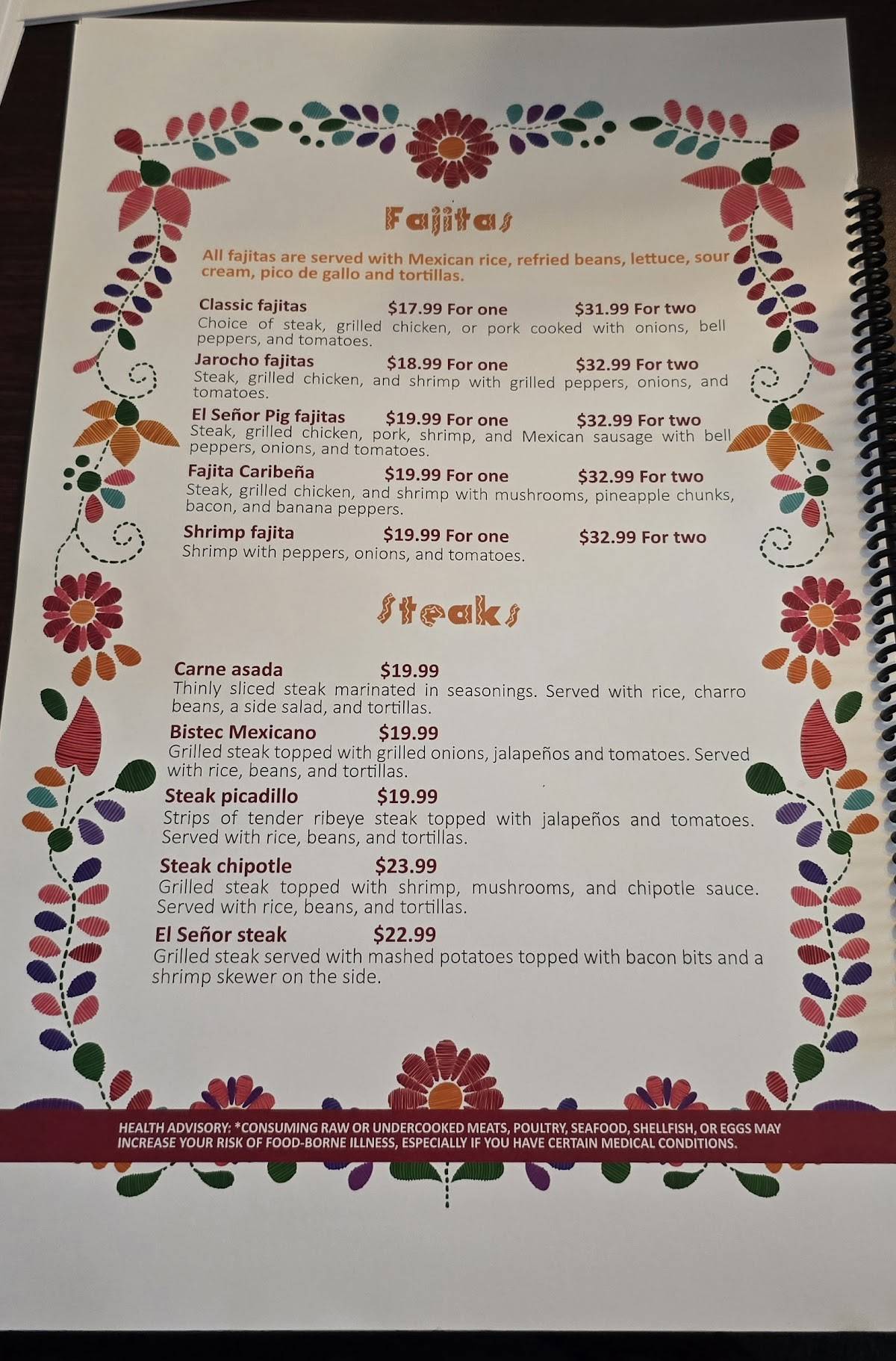 Menu at El Señor Pig Mexican Restaurant, Dayton