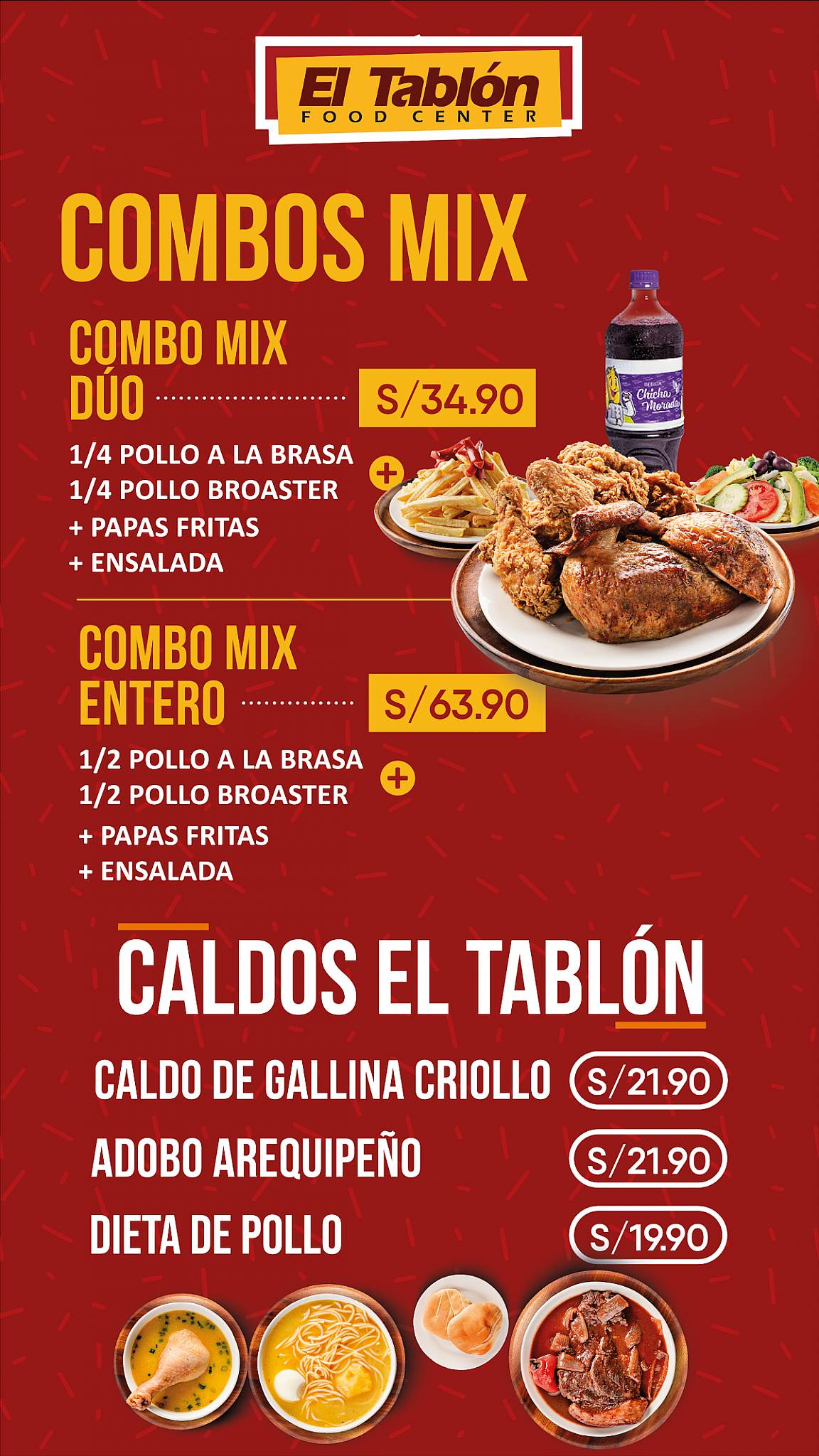 Carta del restaurante El Tablón, Arequipa, Av. Mariscal Castilla 105