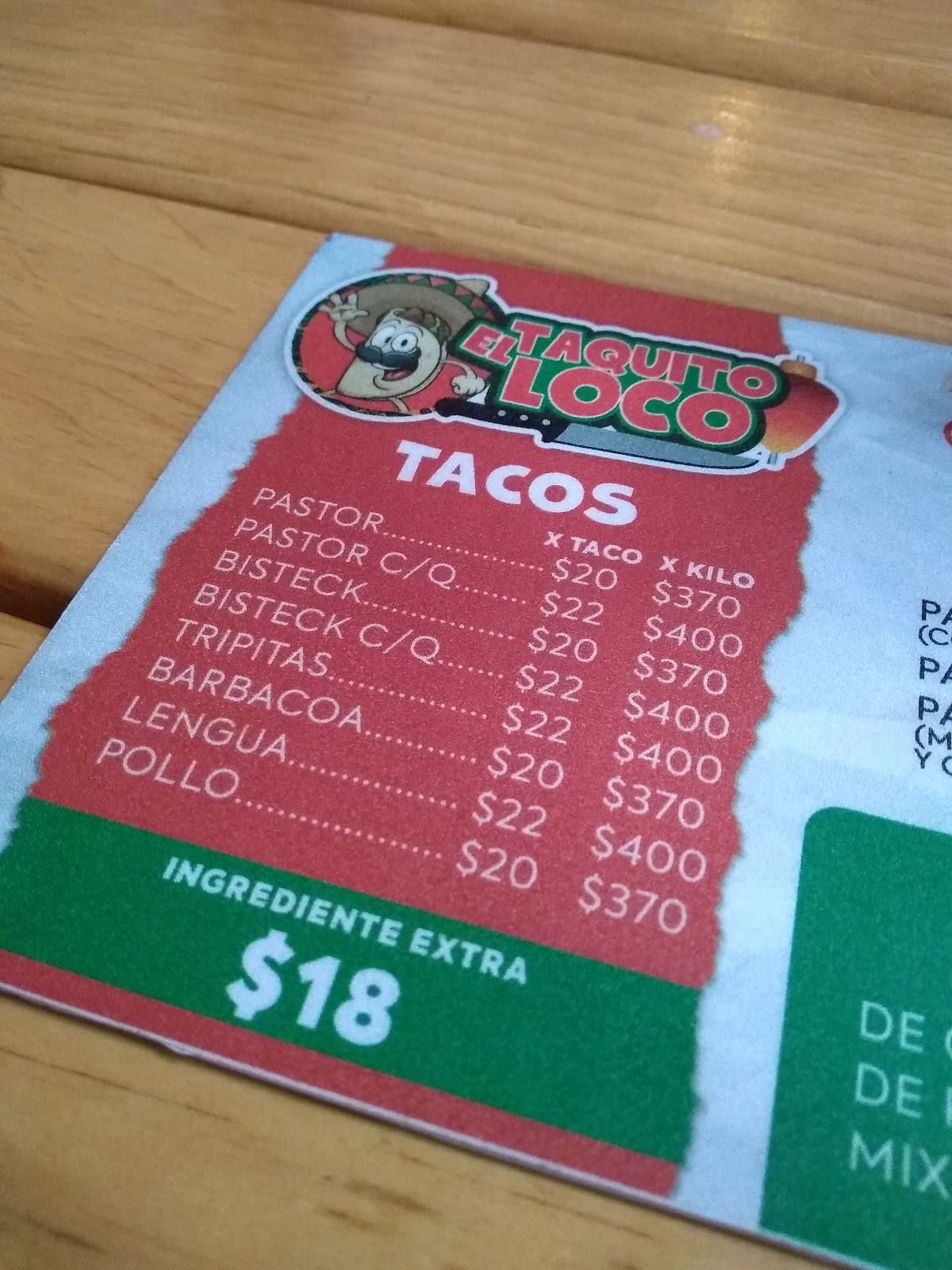 Carta del restaurante El Taquito Loco, Ciudad Juarez
