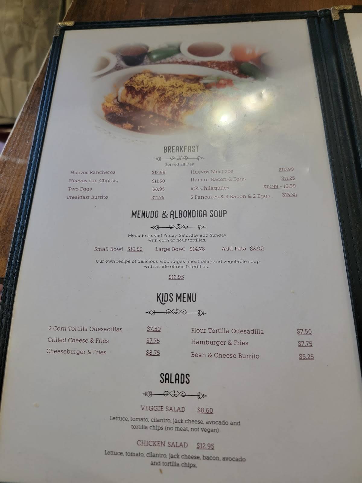 Menu at El Tepeyac Cafe, Los Angeles, 812 N Evergreen Ave