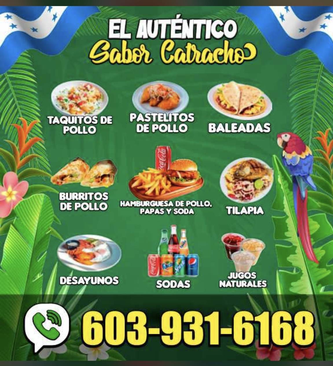 Menu at El auténtico sabor catracho food truck restaurant, Manchester
