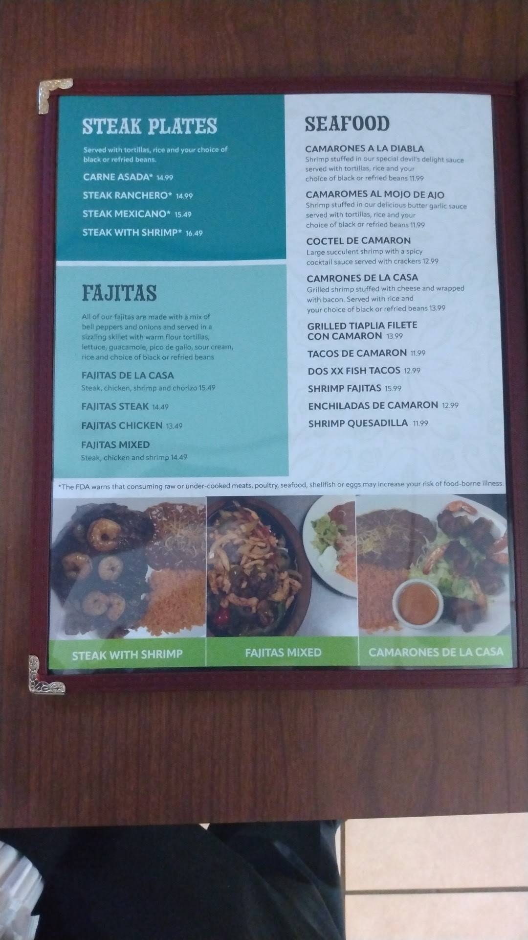 Menu at El sabor perfecto restaurant grill inc, Onaga