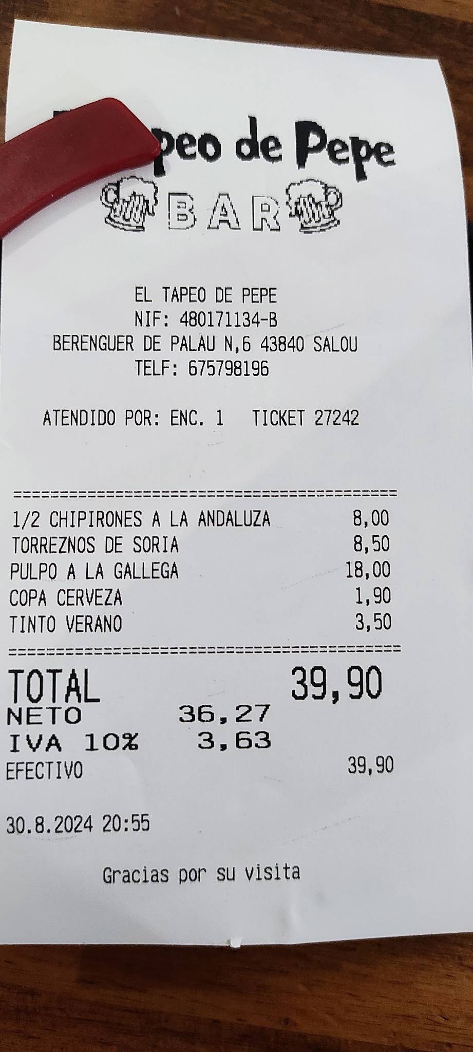 Carta del pub y bar El tapeo del Pepe, Salou