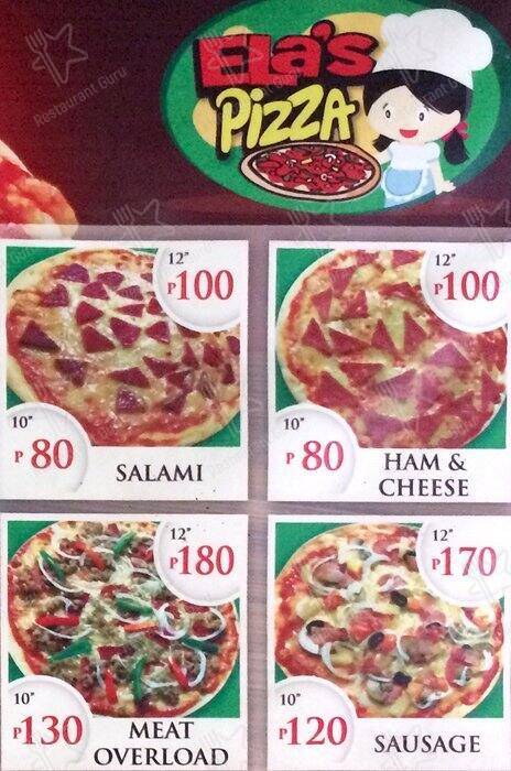 Menu at Ela's Pizza, Cebu City
