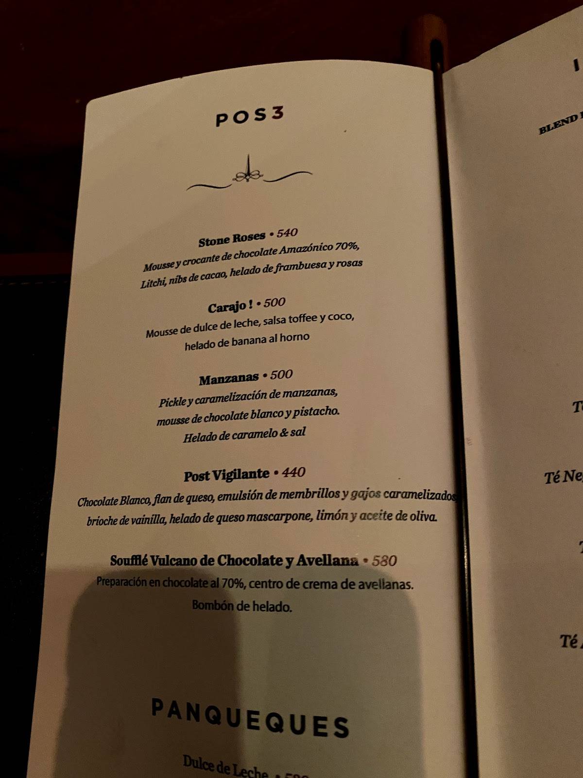 Carta del restaurante Elena, Buenos Aires, Posadas 1086/88