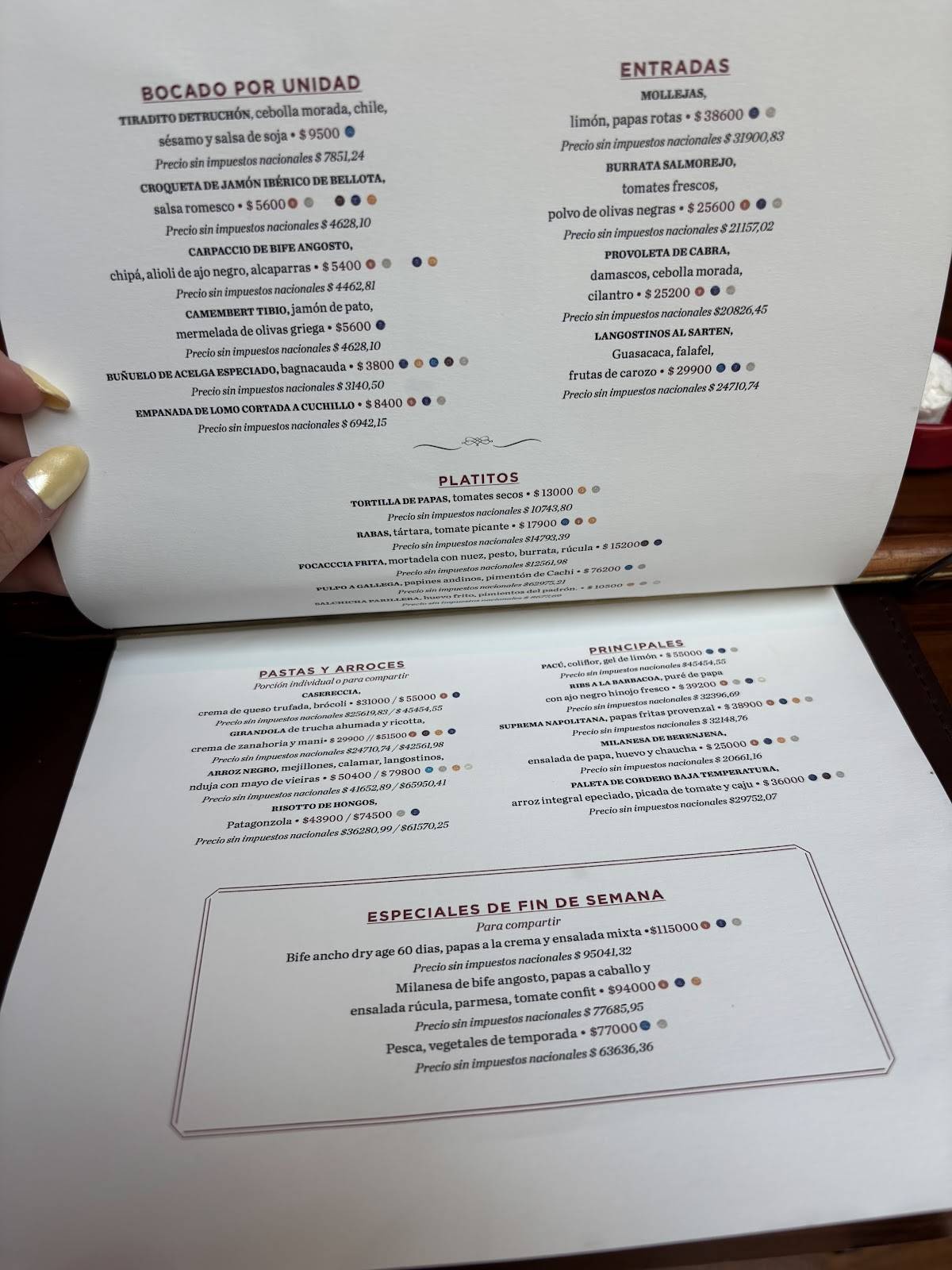 Menu at Elena restaurant, Buenos Aires, /88 Posadas