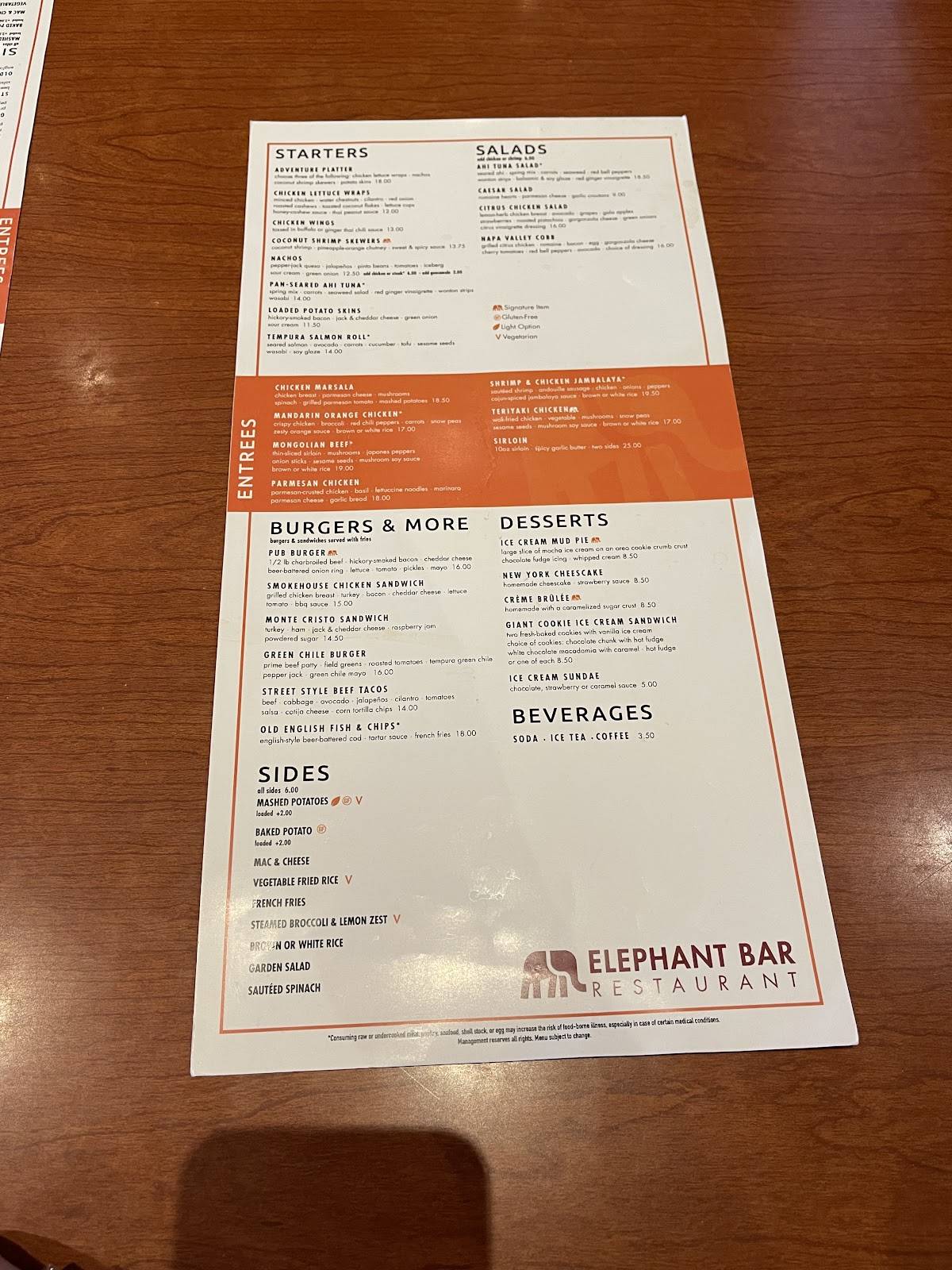 Menu at Elephant Bar, Albuquerque, Louisiana Blvd NE
